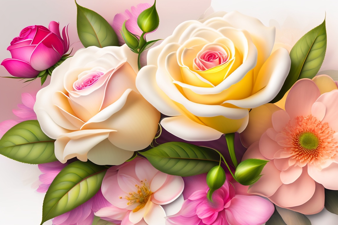 Lexica - Magical relaxed transformative yin flowing roses, white background