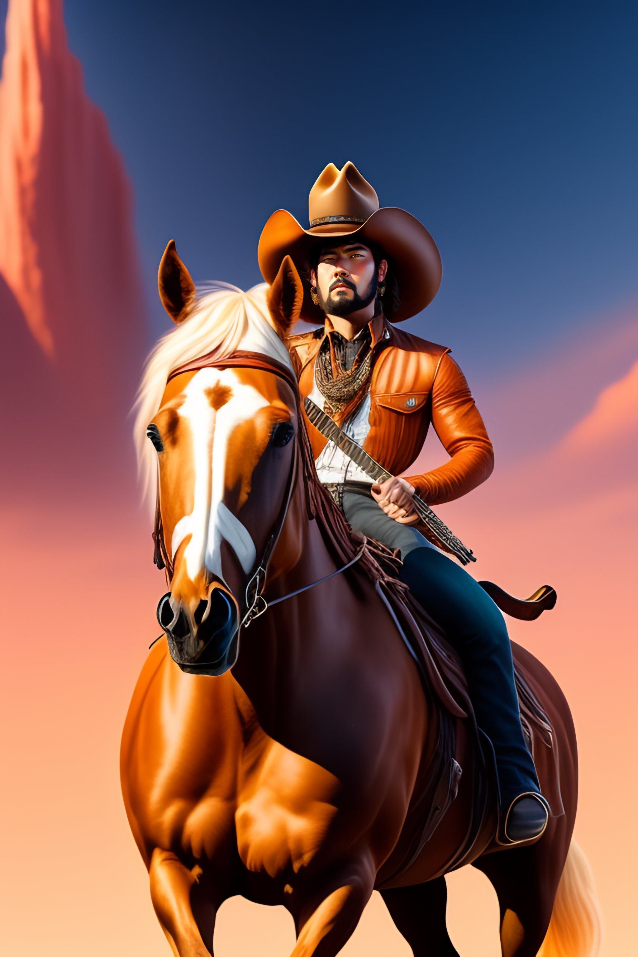 Lexica - The guitar with cowboy hats and eyes riding on the horse ...