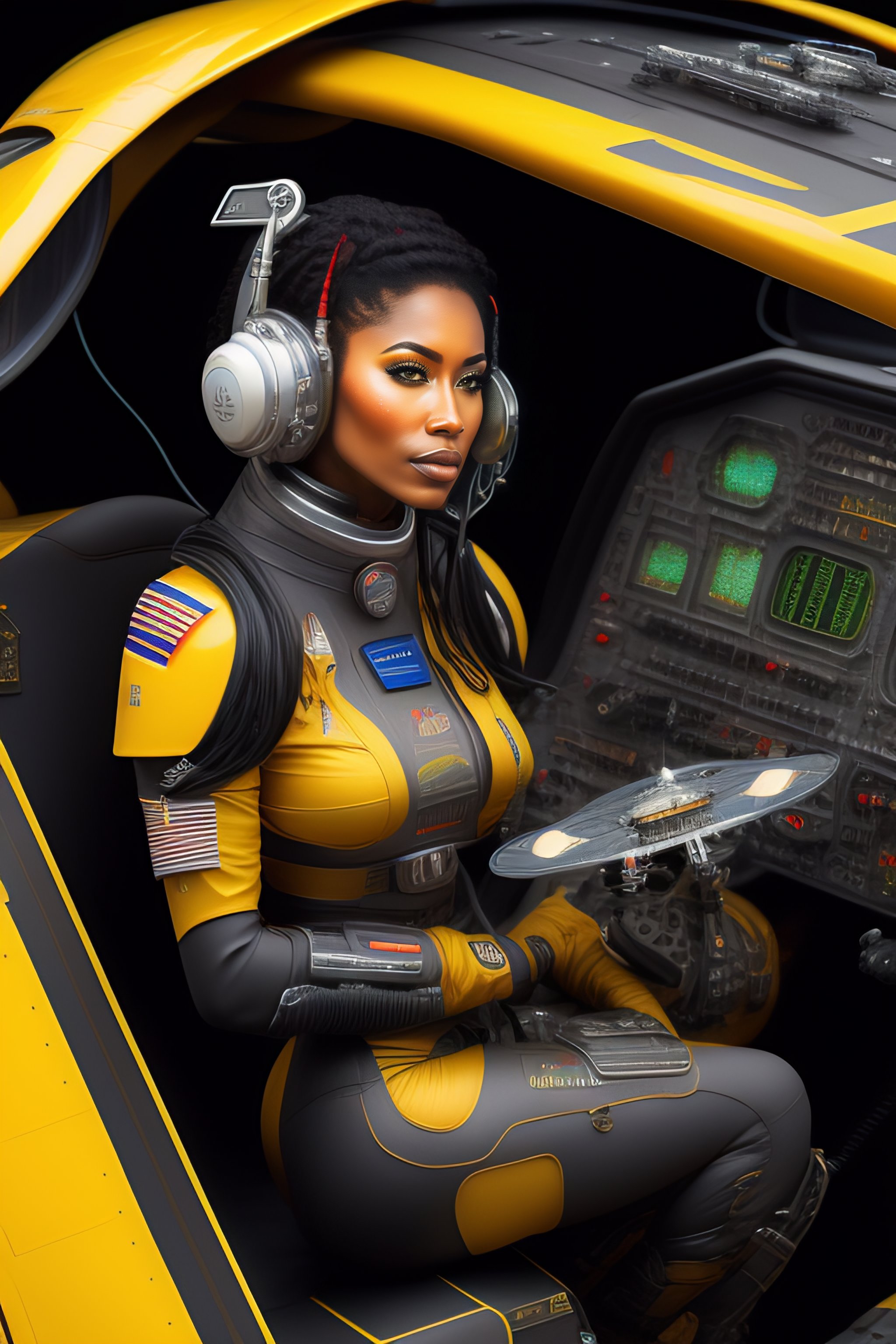 Lexica - Cyborg pilot wired to commands, detailed maximalist interior ...