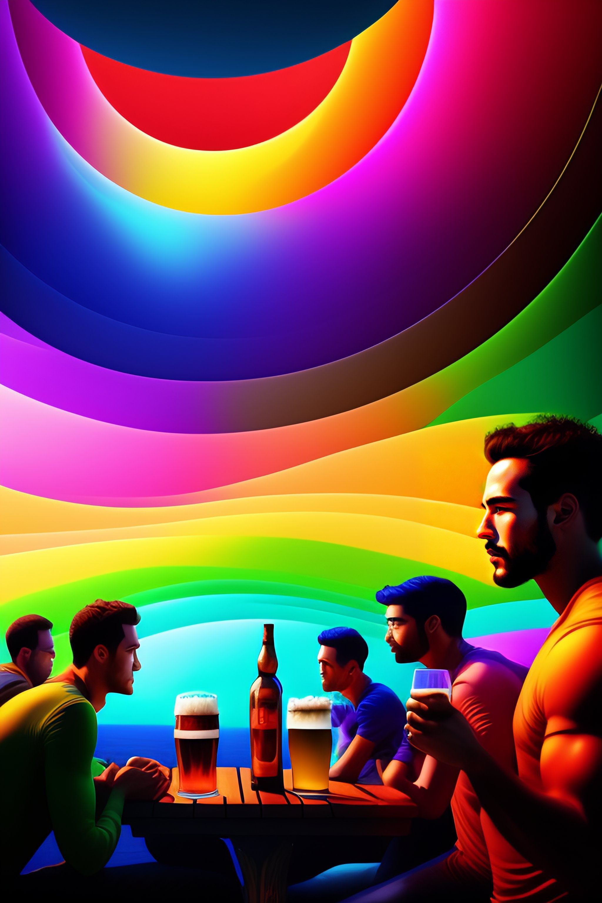 Lexica - A group of beautiful meople drinking beer, rainbow color ...