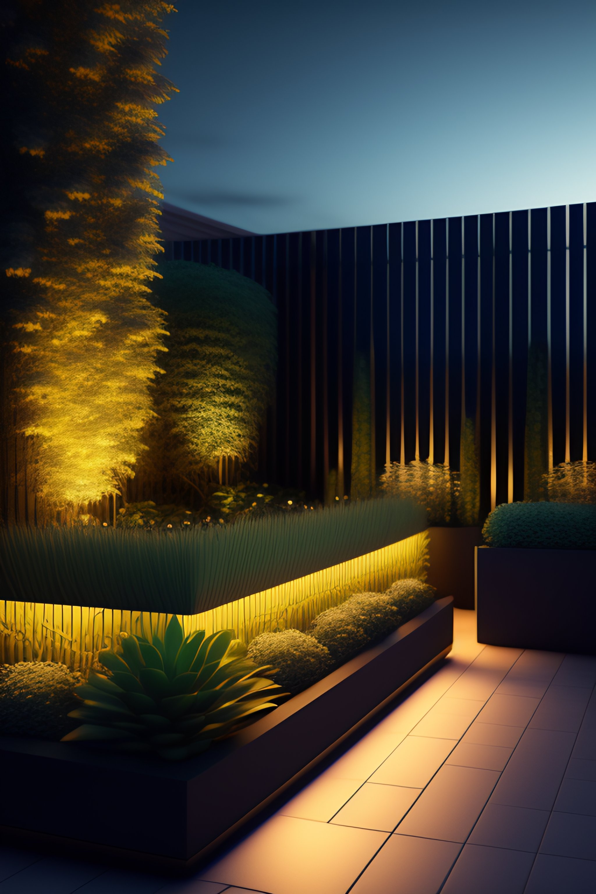 Lexica - A realistic 3d render of a rooftop garden at night, stunning ...