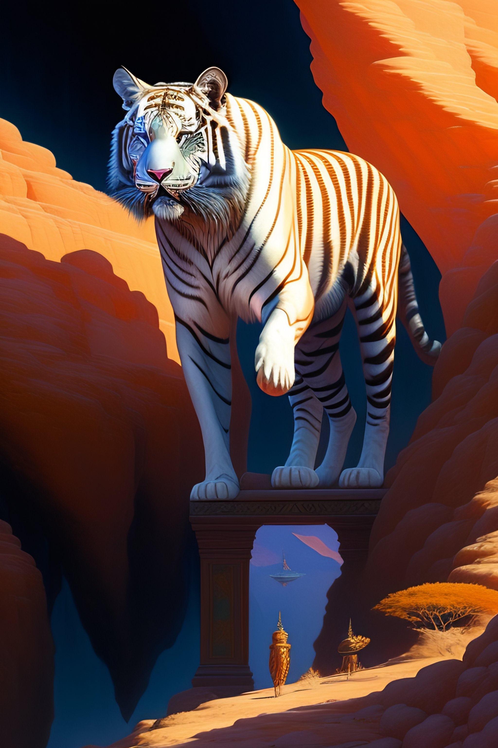 Lexica - A full - body white tiger, wisdom, scrollwork + rococco ...