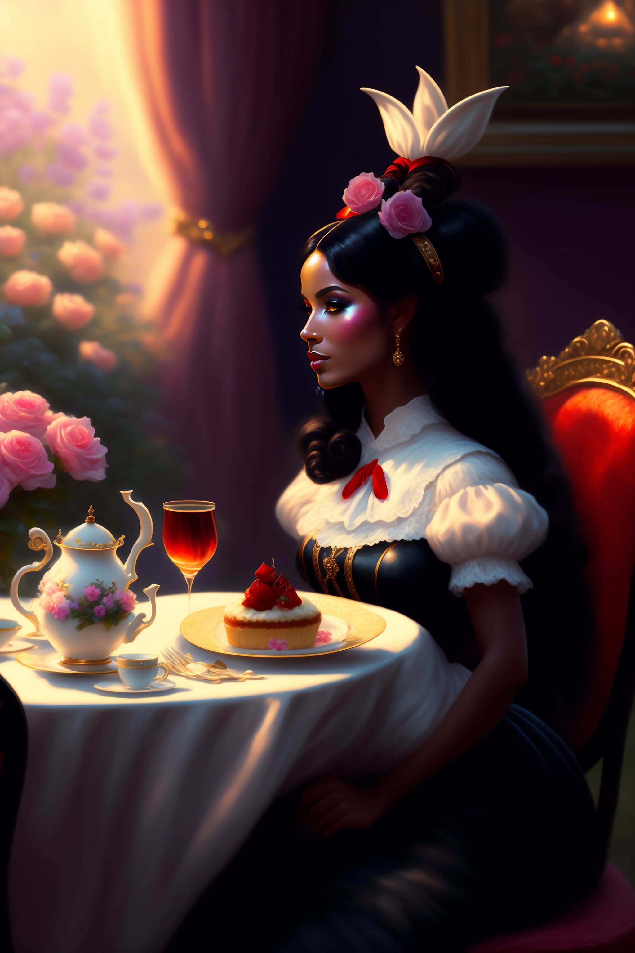 Lexica - “black Alice at a tea party by Thomas Kinkade, Alice in ...