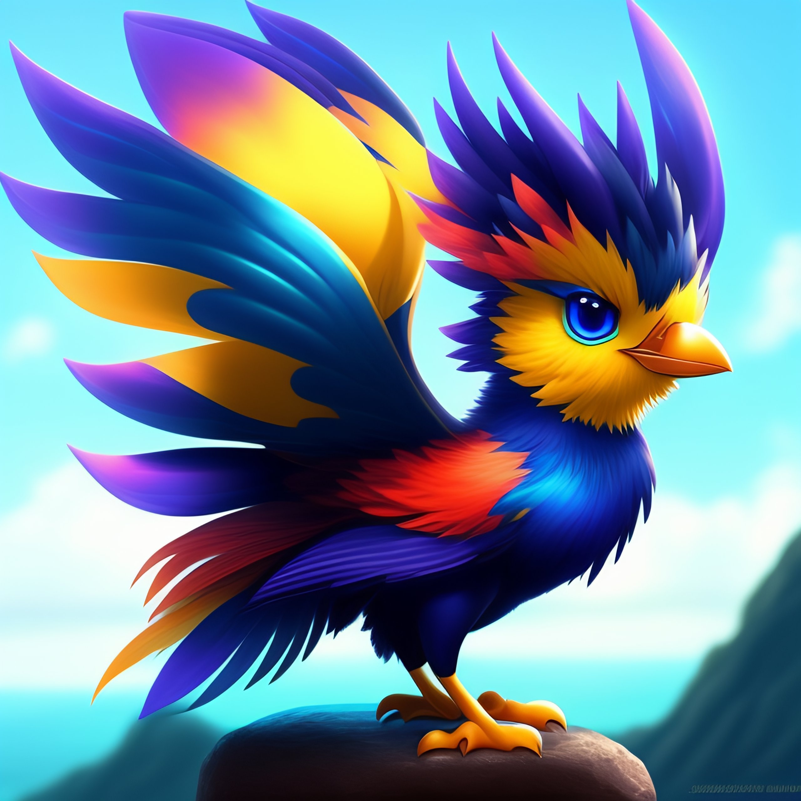 Lexica - A cute phoenix with big eyes and a black beak, it's feathers ...