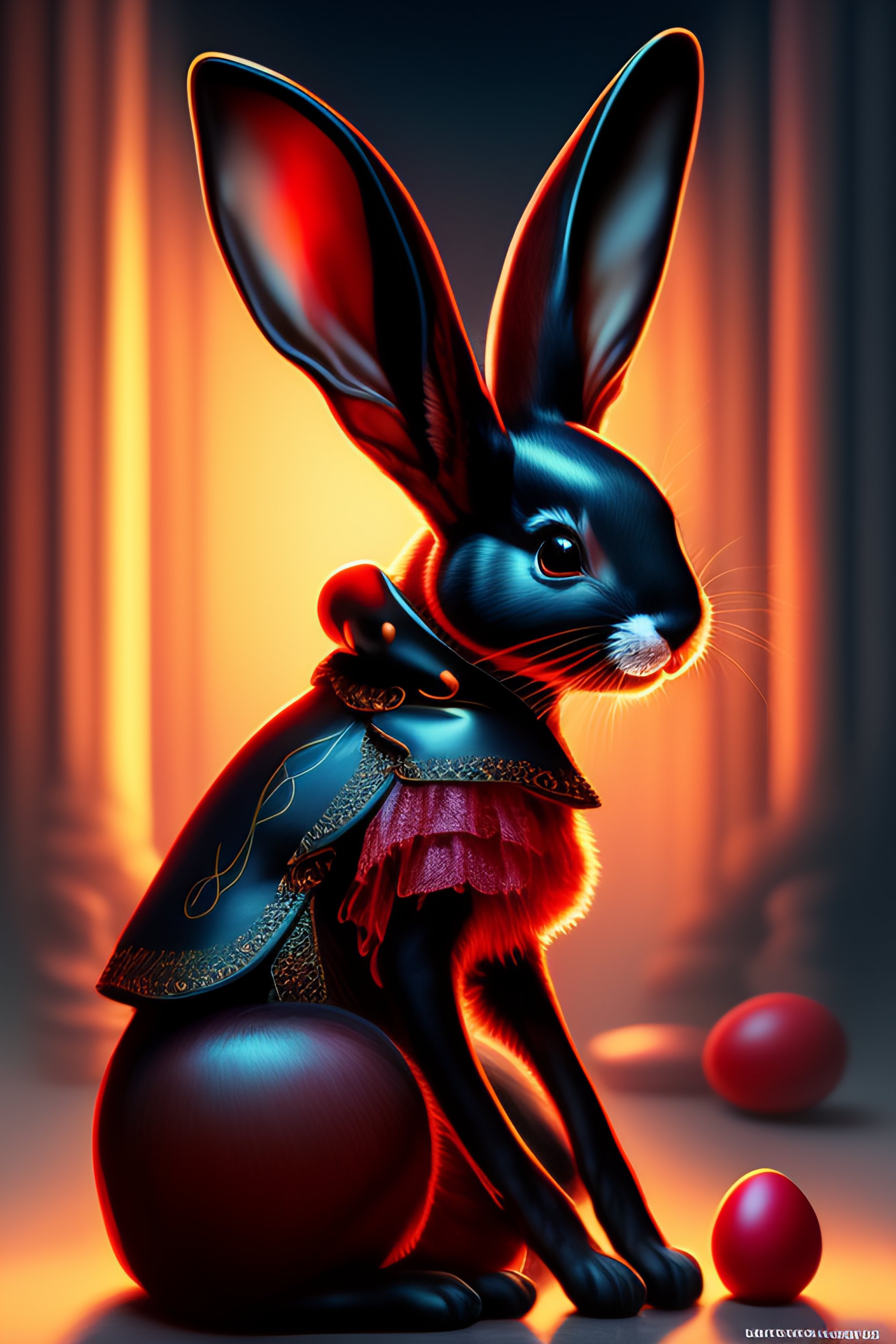 Lexica - A thin scary horror bunny long legs with a small head wearing ...
