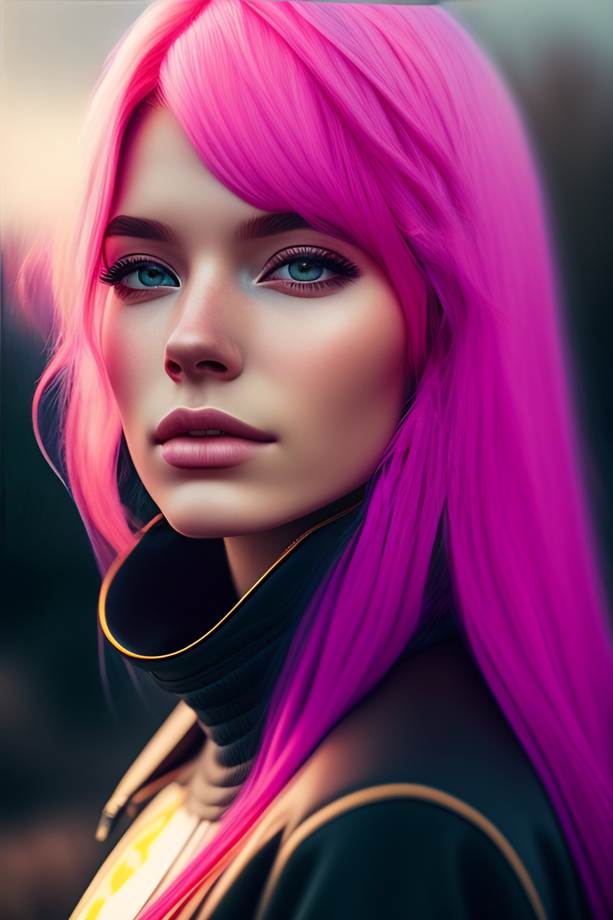 Lexica - Portrait of a girl with pink hair and gray eyes, cinematic ...