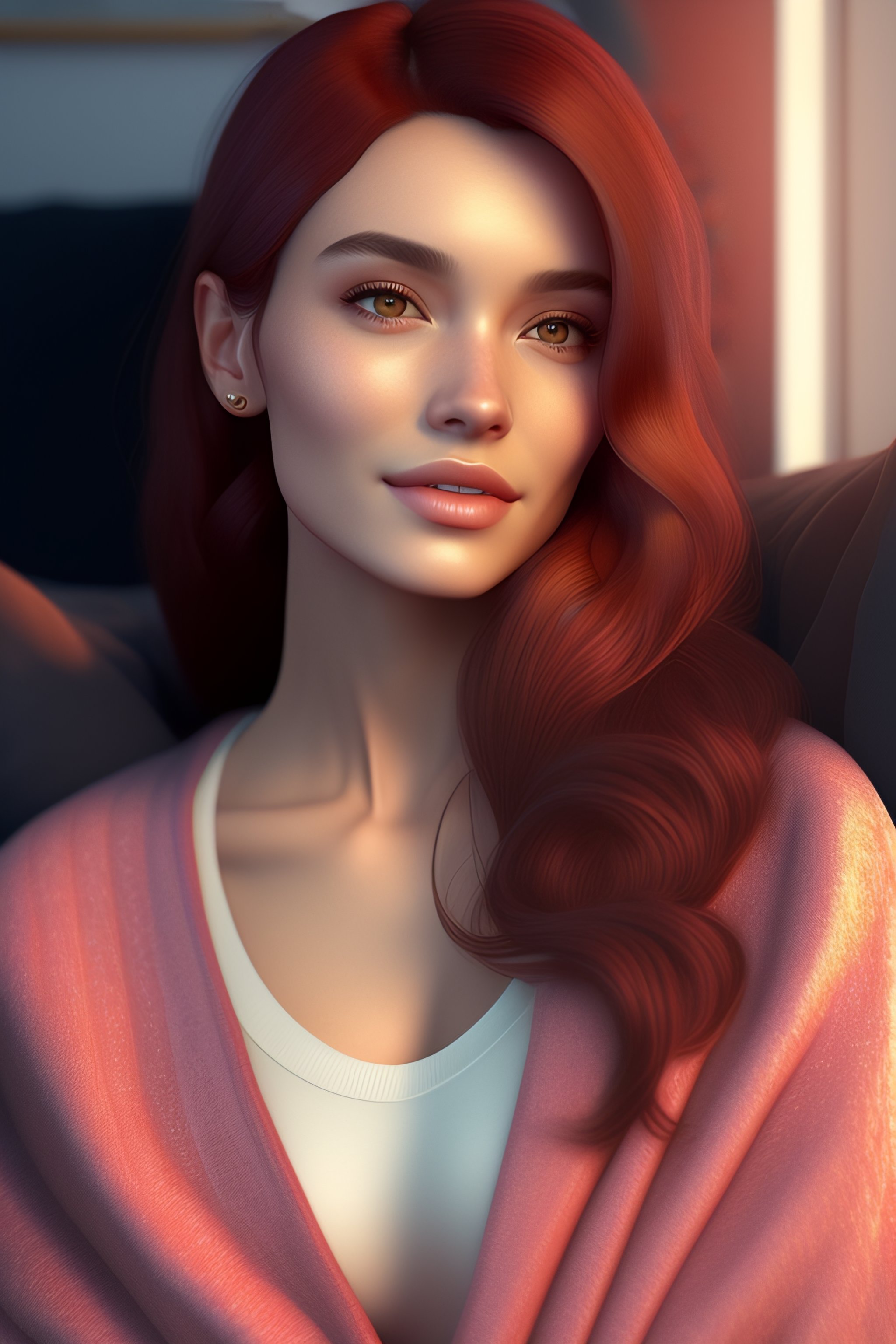 Lexica - 3 d render of a cute thin young woman, red blush, wearing ...