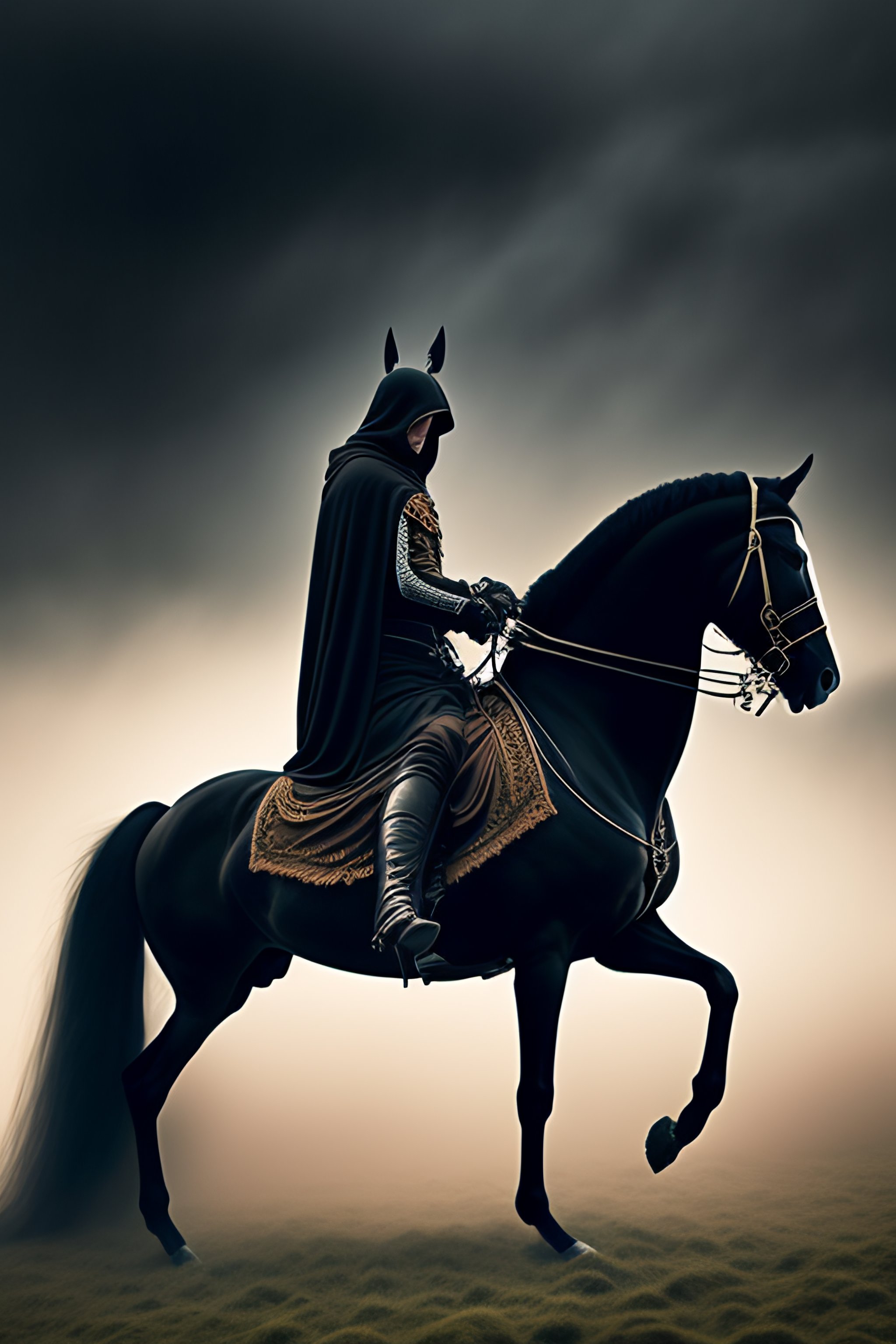 Lexica - Dark hood skeleton riding a white horse dark foggy creepy ...