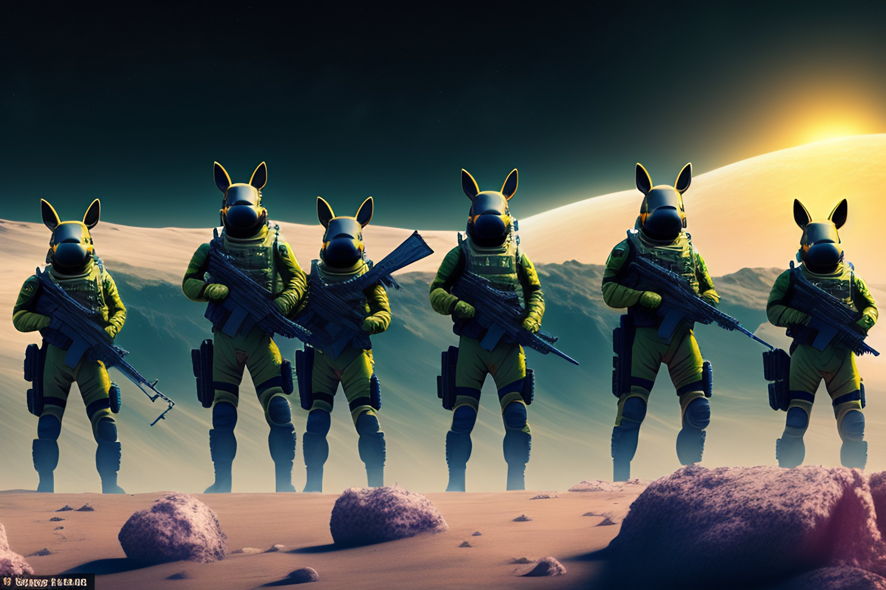 Lexica - Five neon rabbits from the special forces squad, dressed in ...