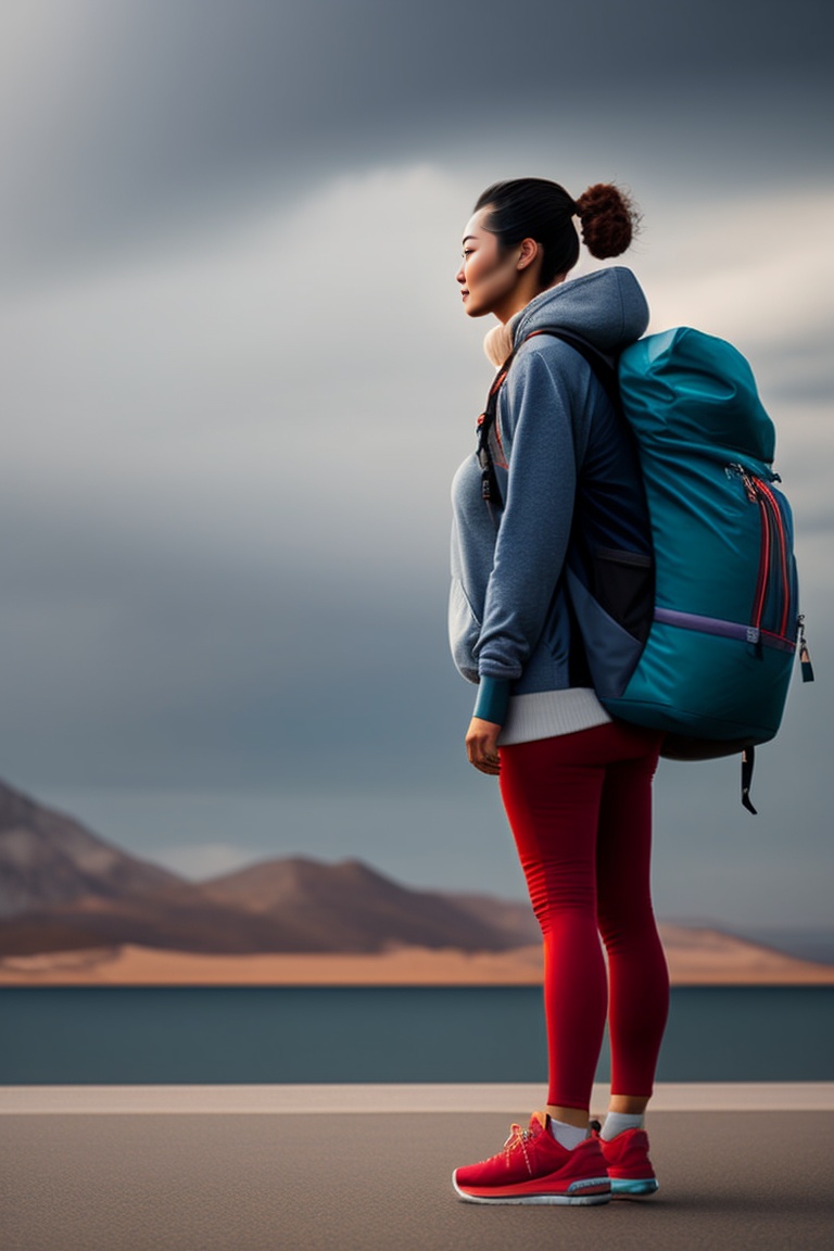 Lexica - A women standing with her left leg up a step, in jeans and a ...