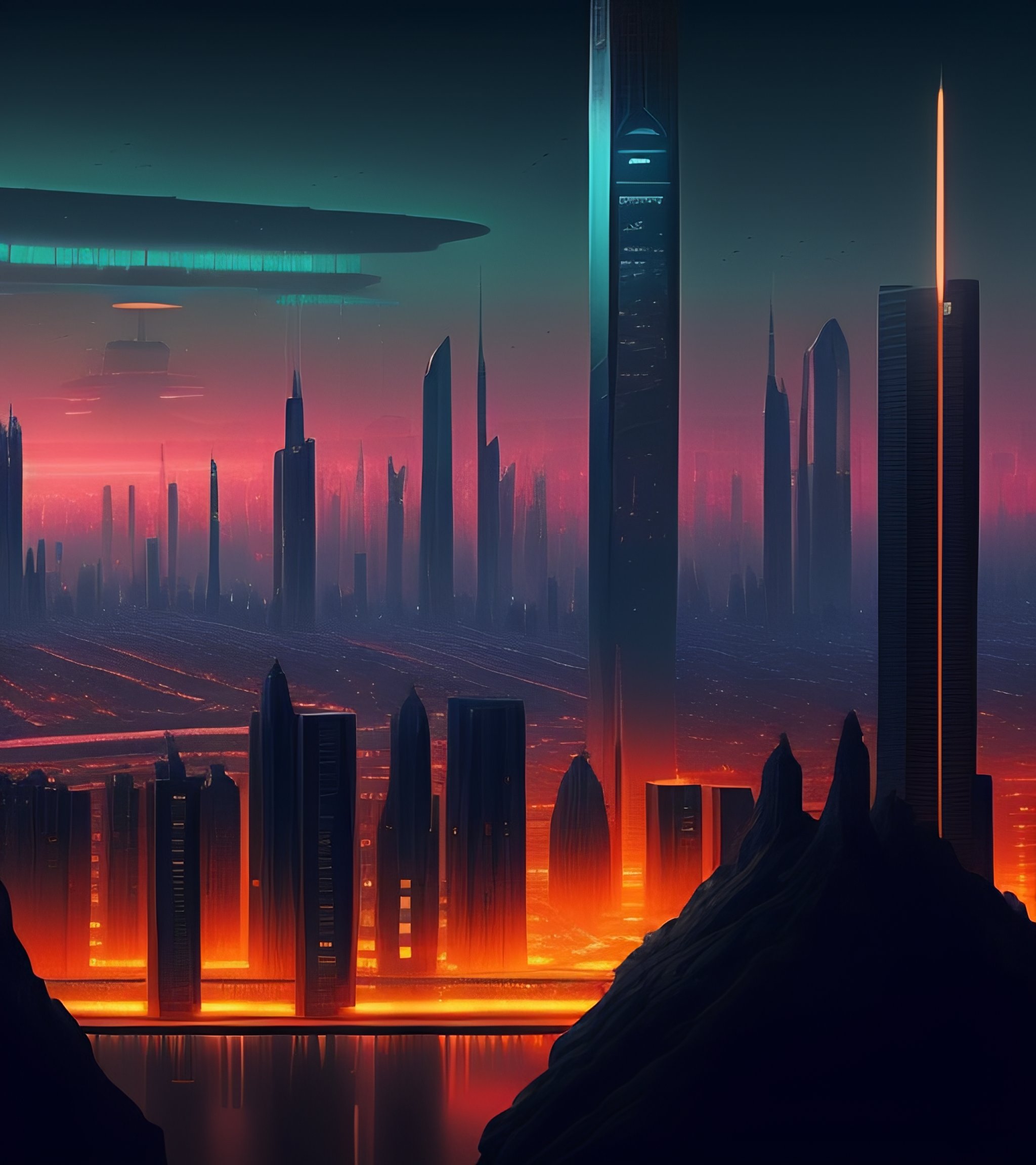 Lexica - A digital art of a city built on a pronted circuit board, dark ...