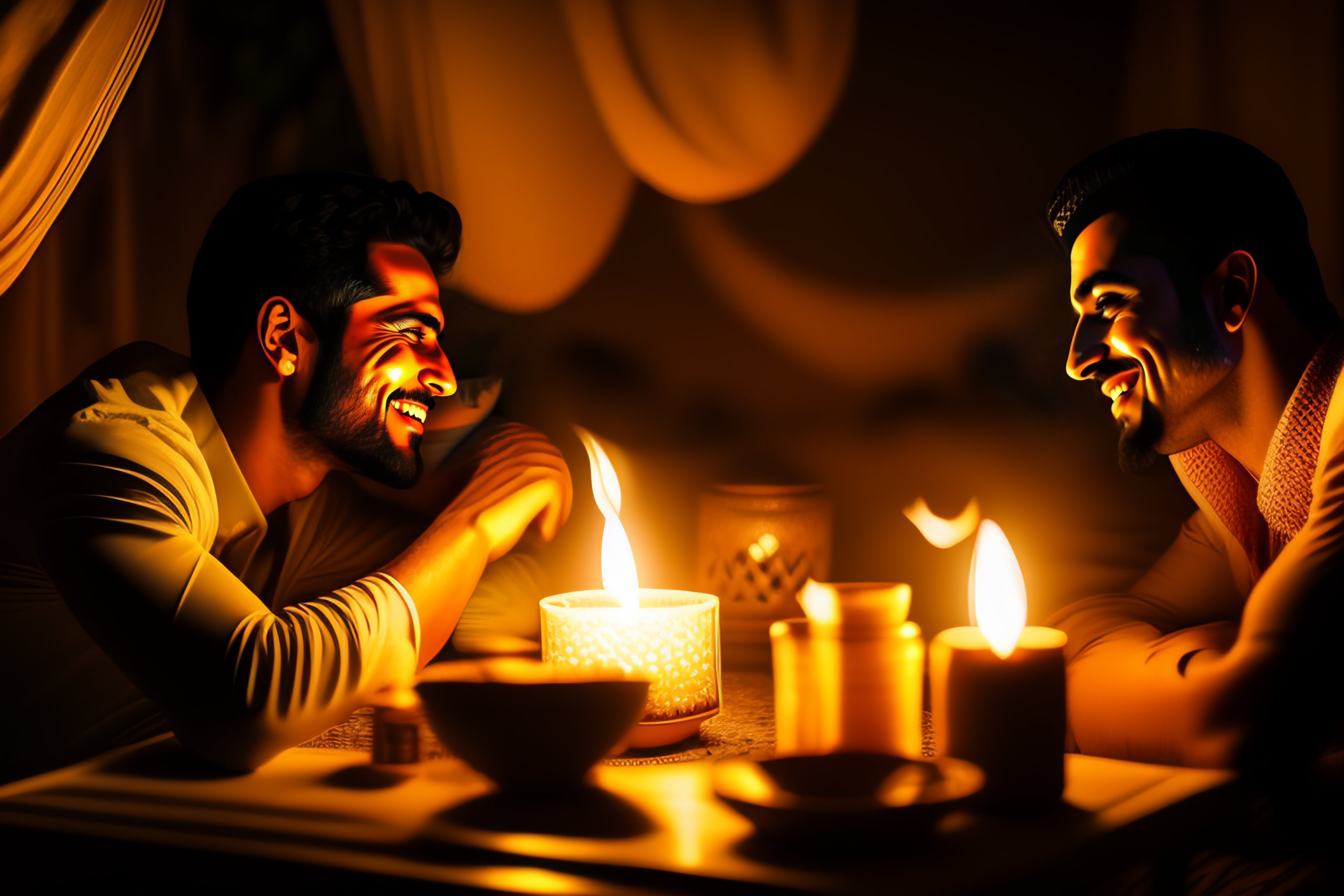 Lexica - Men staying up at night and laughing in an Arab atmosphere ...
