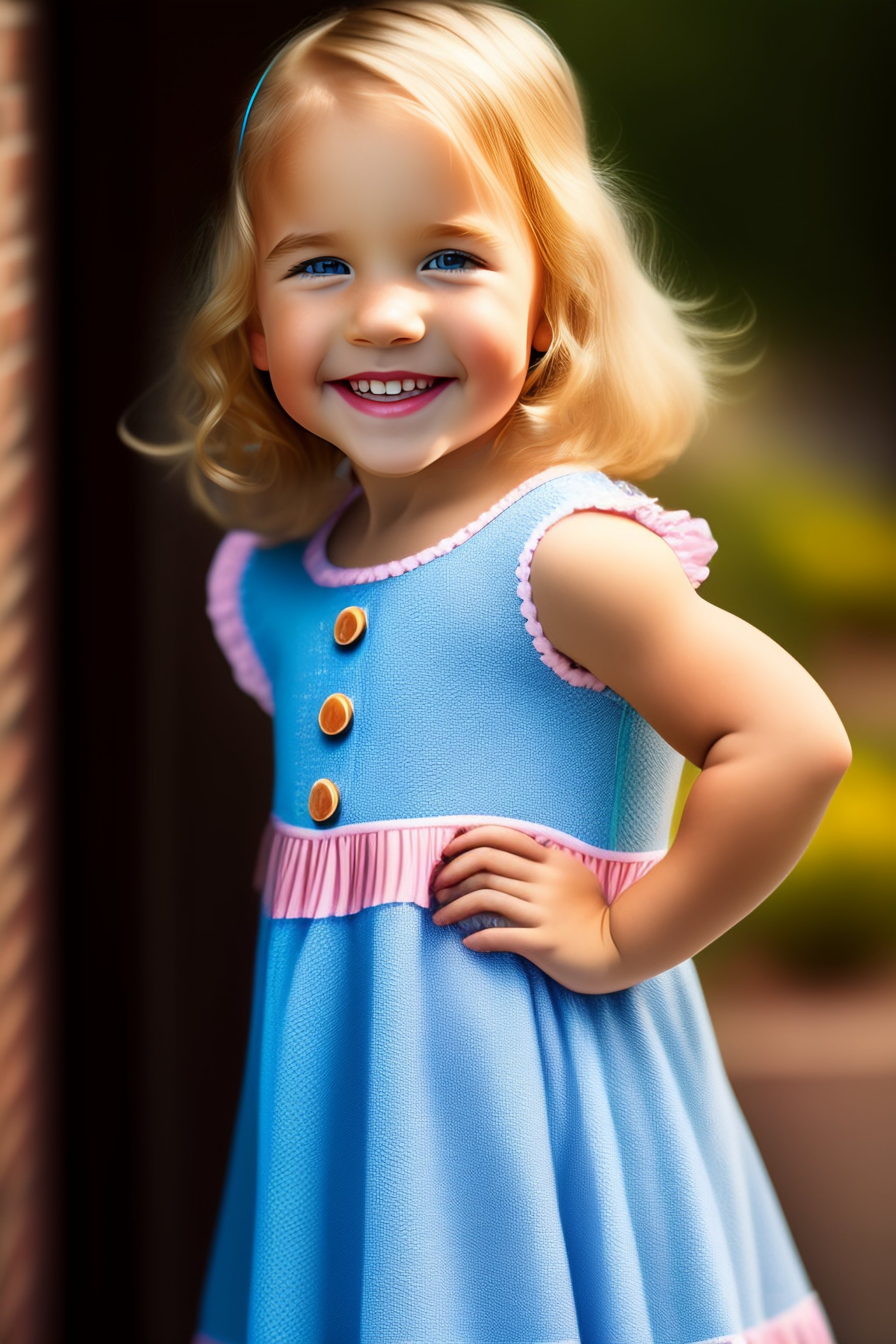 Lexica - Blond shoulder length hair joyful Little girl wearing an ...