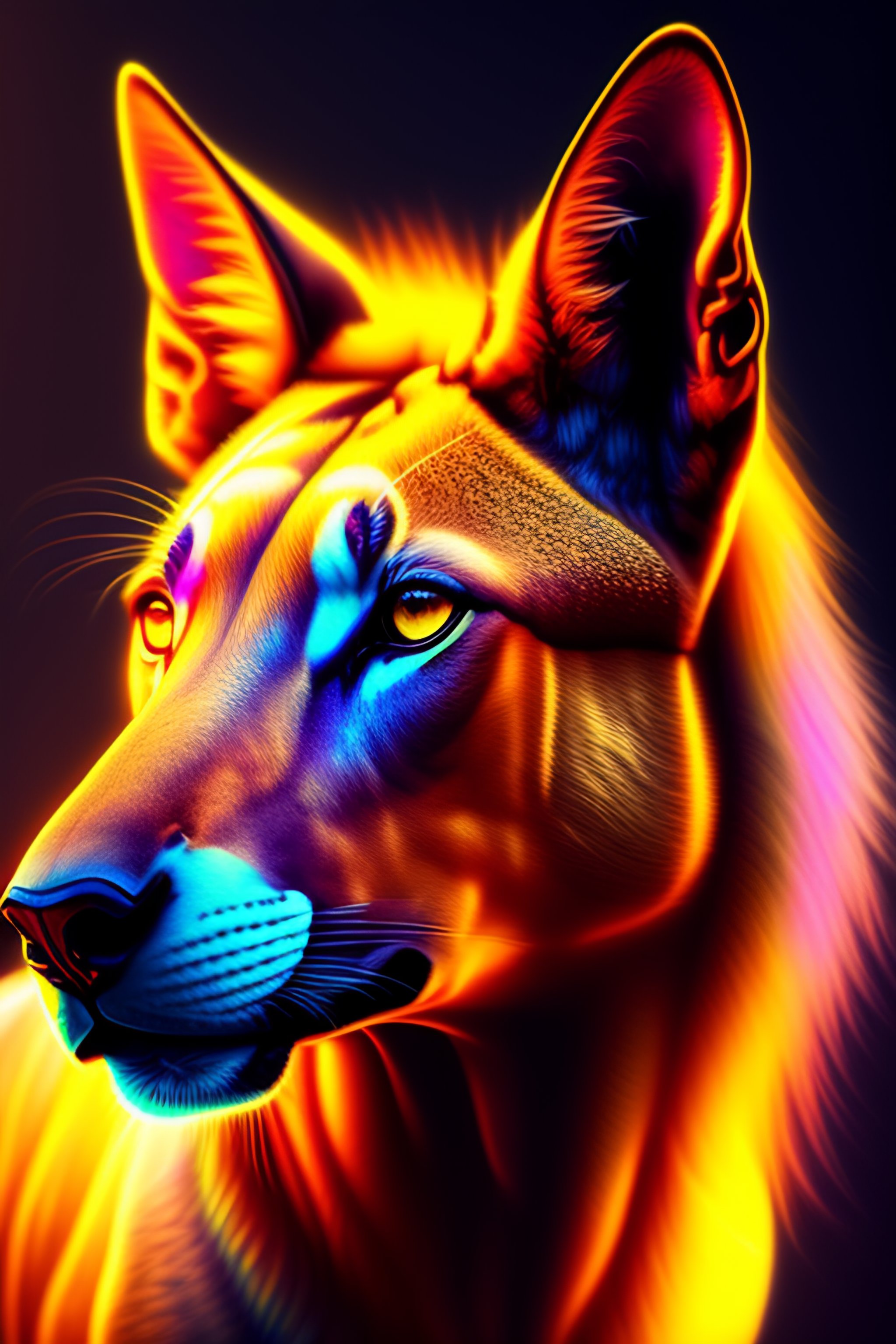 Lexica - Amazing neon unique animan with golden head, fantasy, 4k hd ...