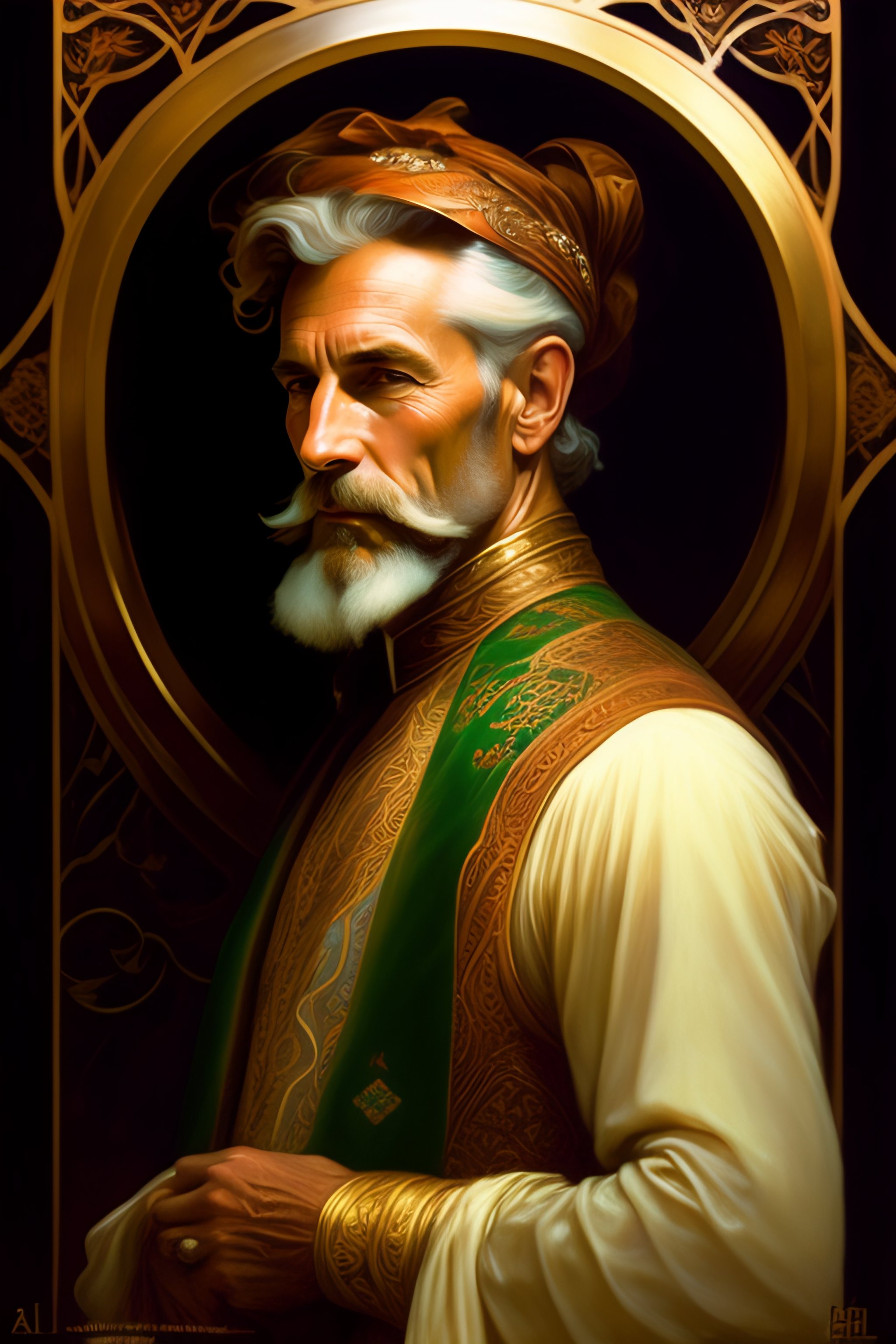 Lexica - Portrait of a decrepit old ruggedly handsome joyful merchant ...