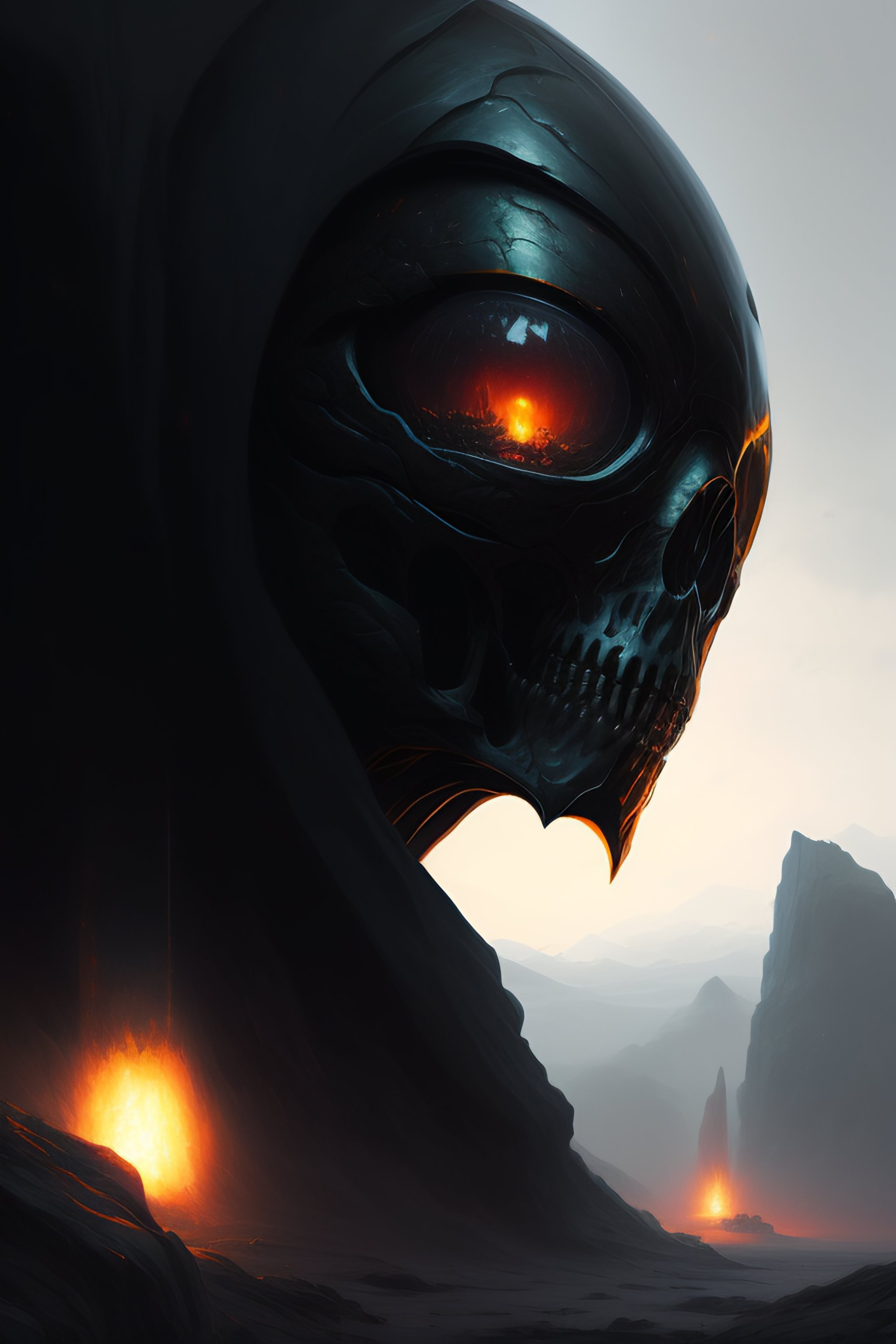 Lexica - Realist picture centered face portrait evil big eyed skull ...