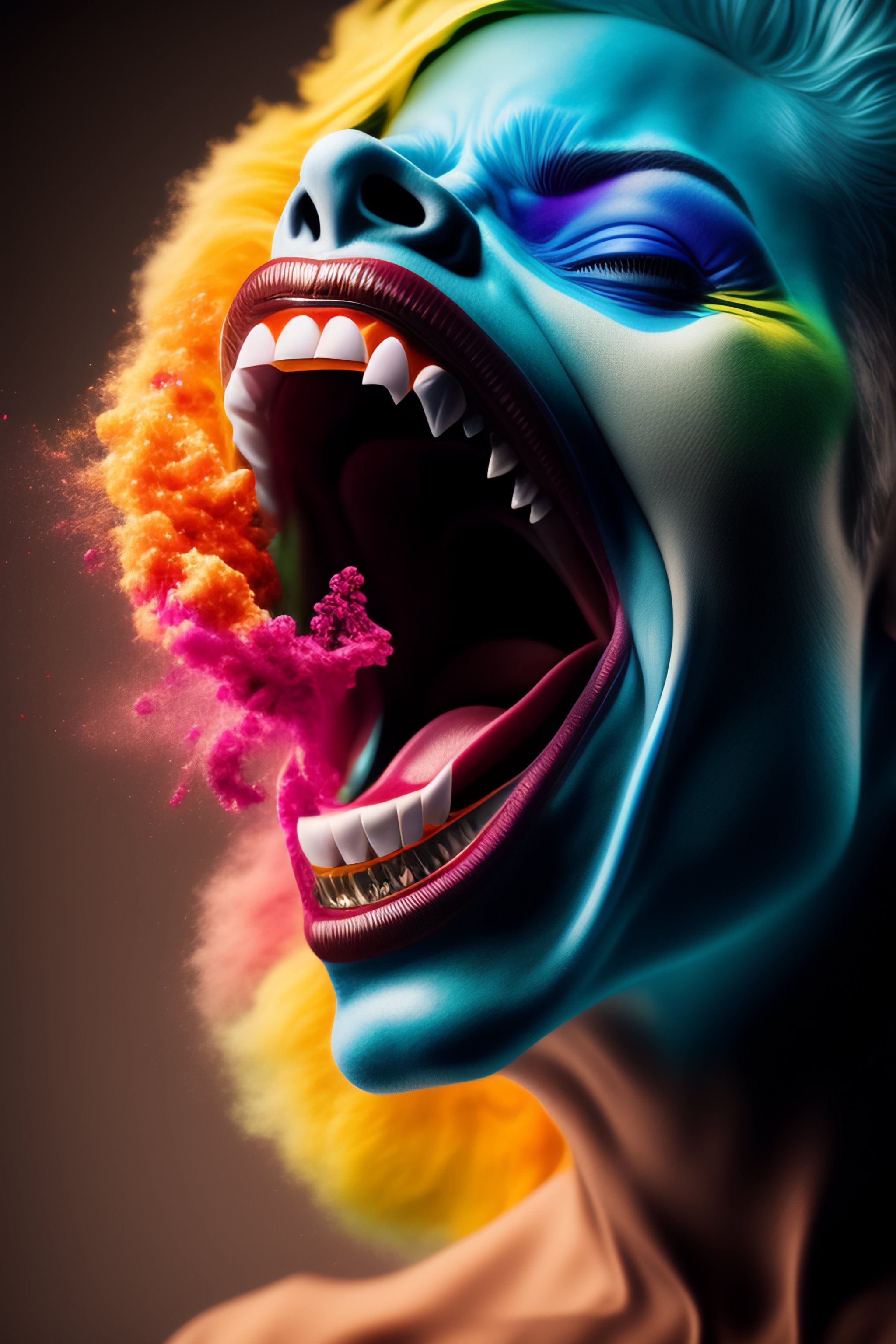 Lexica - A hideous monster shouting, estatic, multicolored light ...