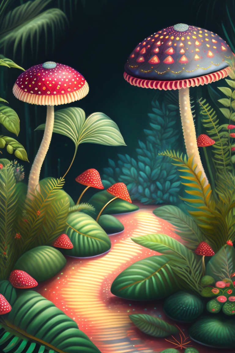 Lexica - Magic trippy strawberry jewel encrusted mushrooms grow through ...