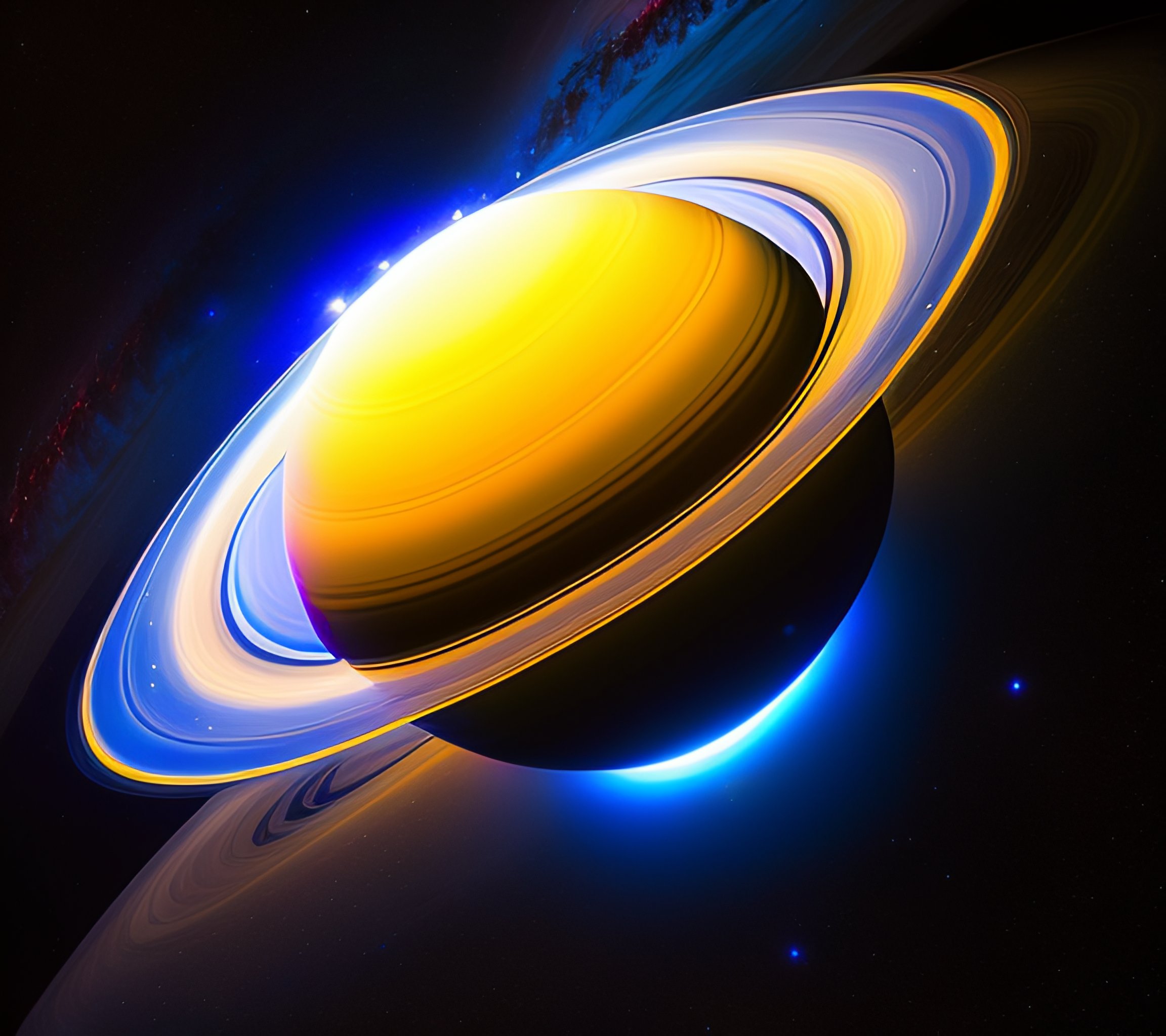 Lexica - A NASA photograph of Saturn with blue luminous rings