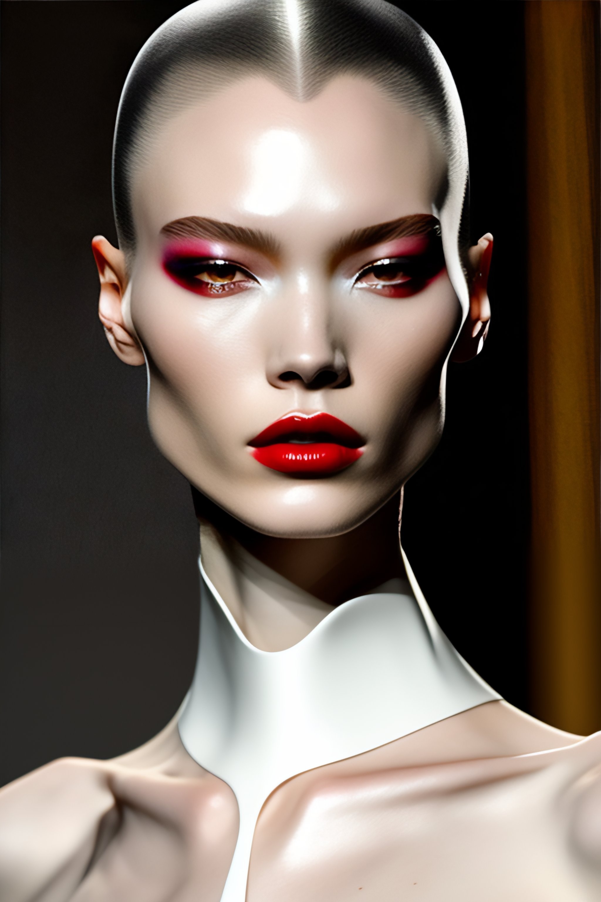 Lexica - Uncanny scary woman with translucent white skin and bright ...