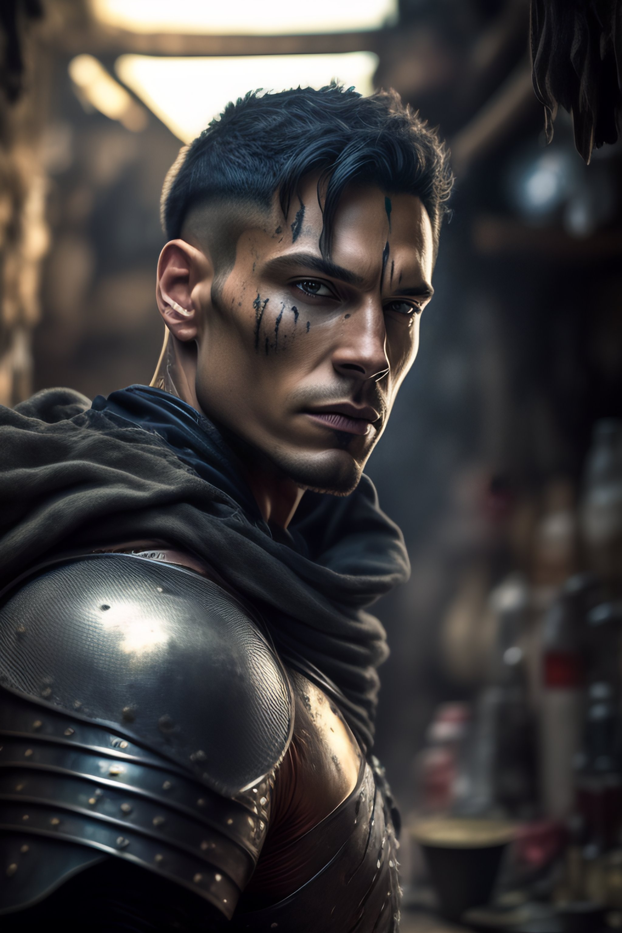 Lexica - Medieval, Wide angle Environmental shot of Cyborg in a ...