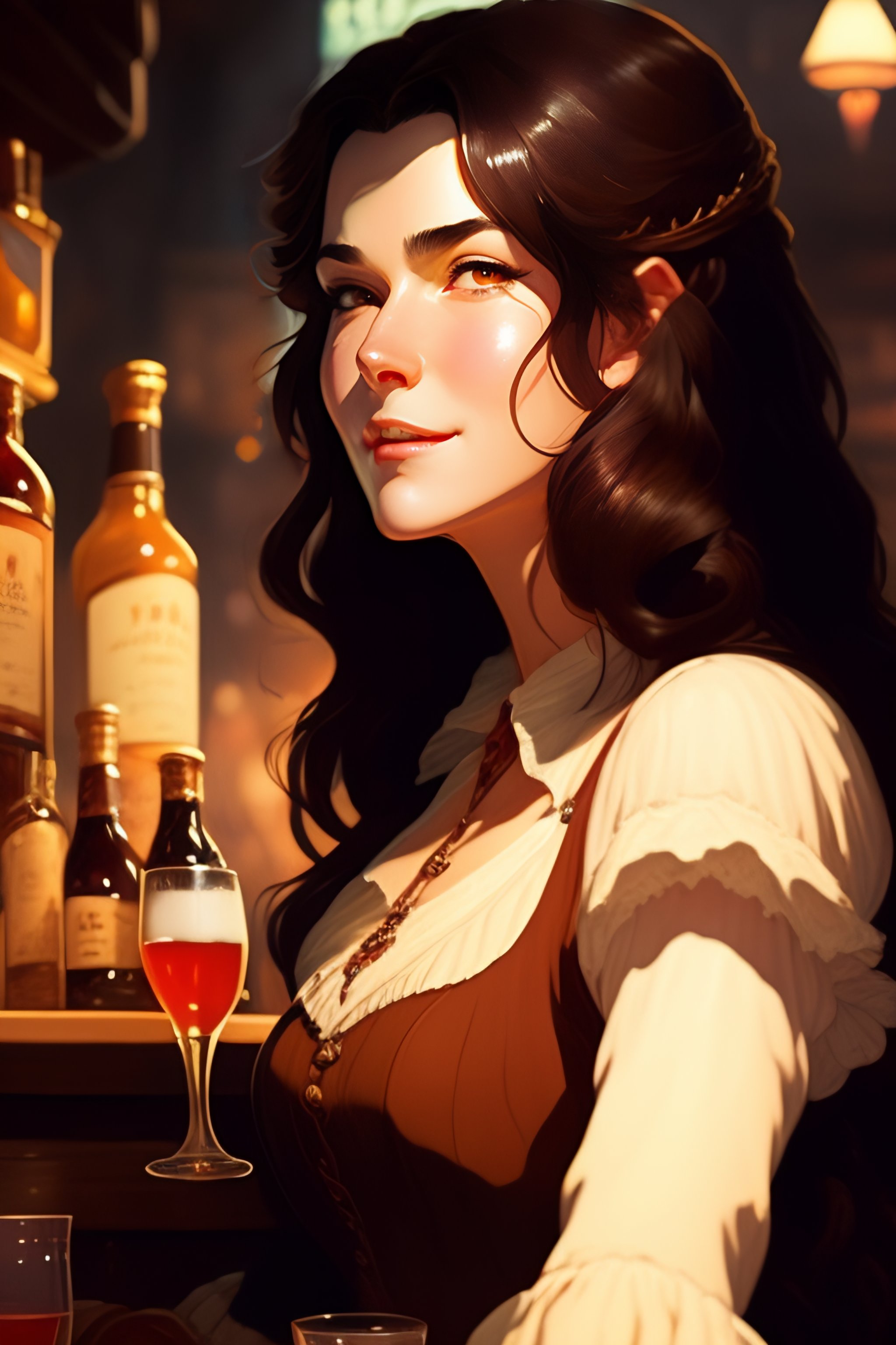 Lexica - Beautiful barmaid brunette tavern baroque oil painting soft ...