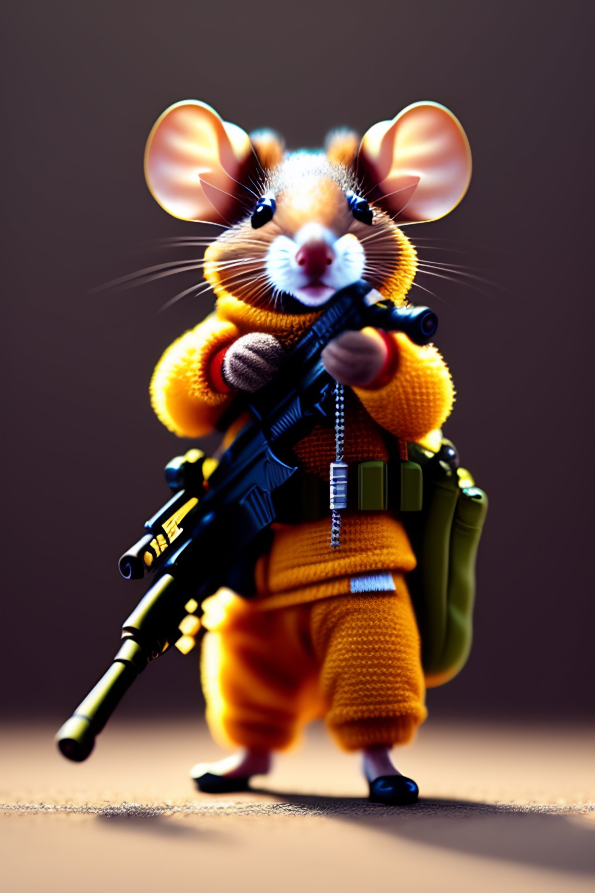 Lexica - A tiny mouse holding an AR-15 assault rifle