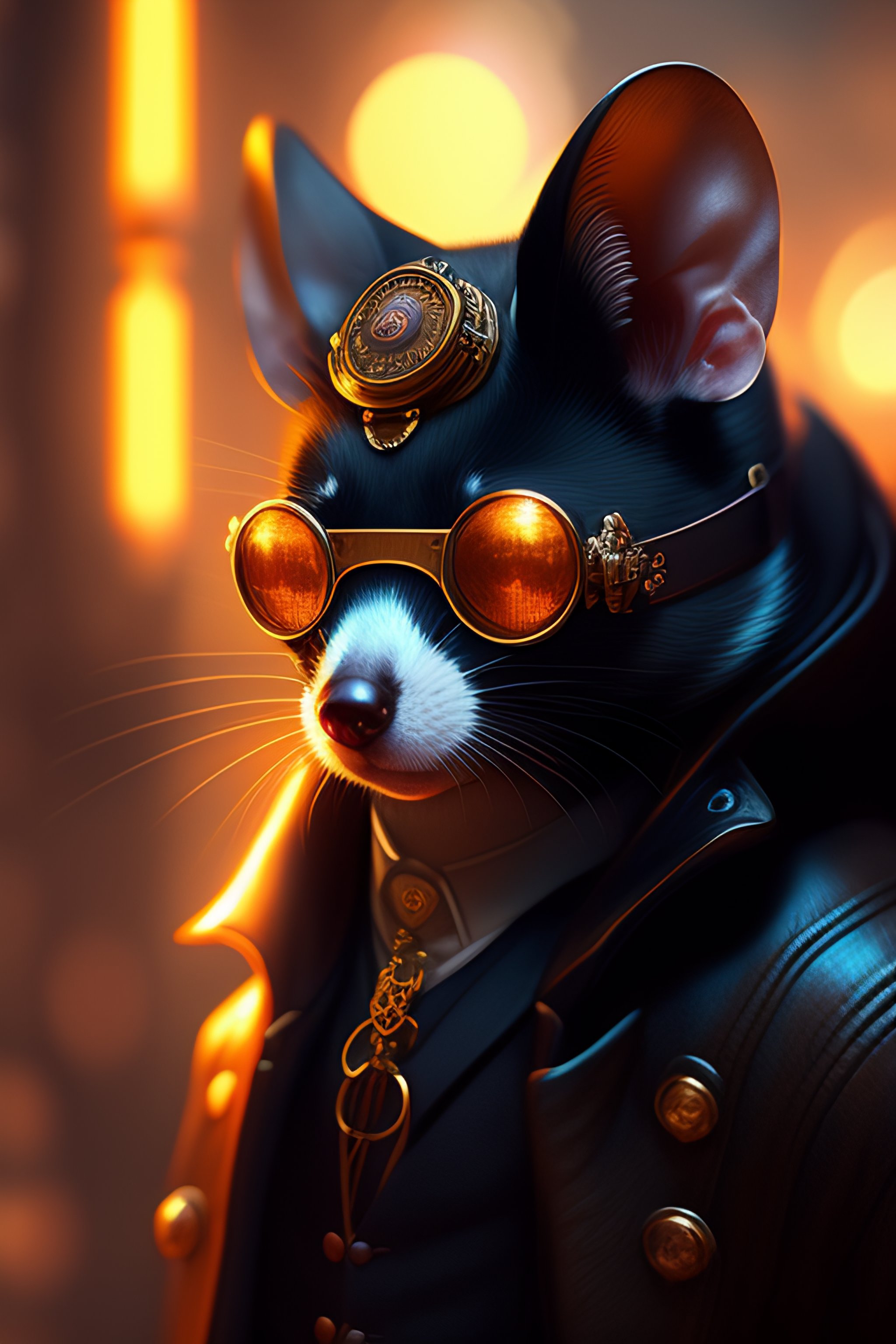 Lexica - Black mouse with steampunk goggles, vivid colors, dark shadows ...