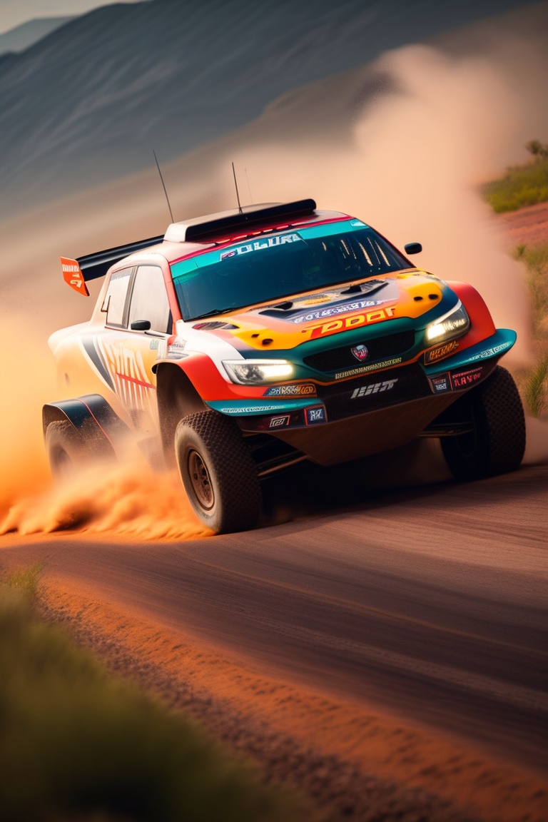 Lexica - Big racing car with small wheels, ridding on dirty road