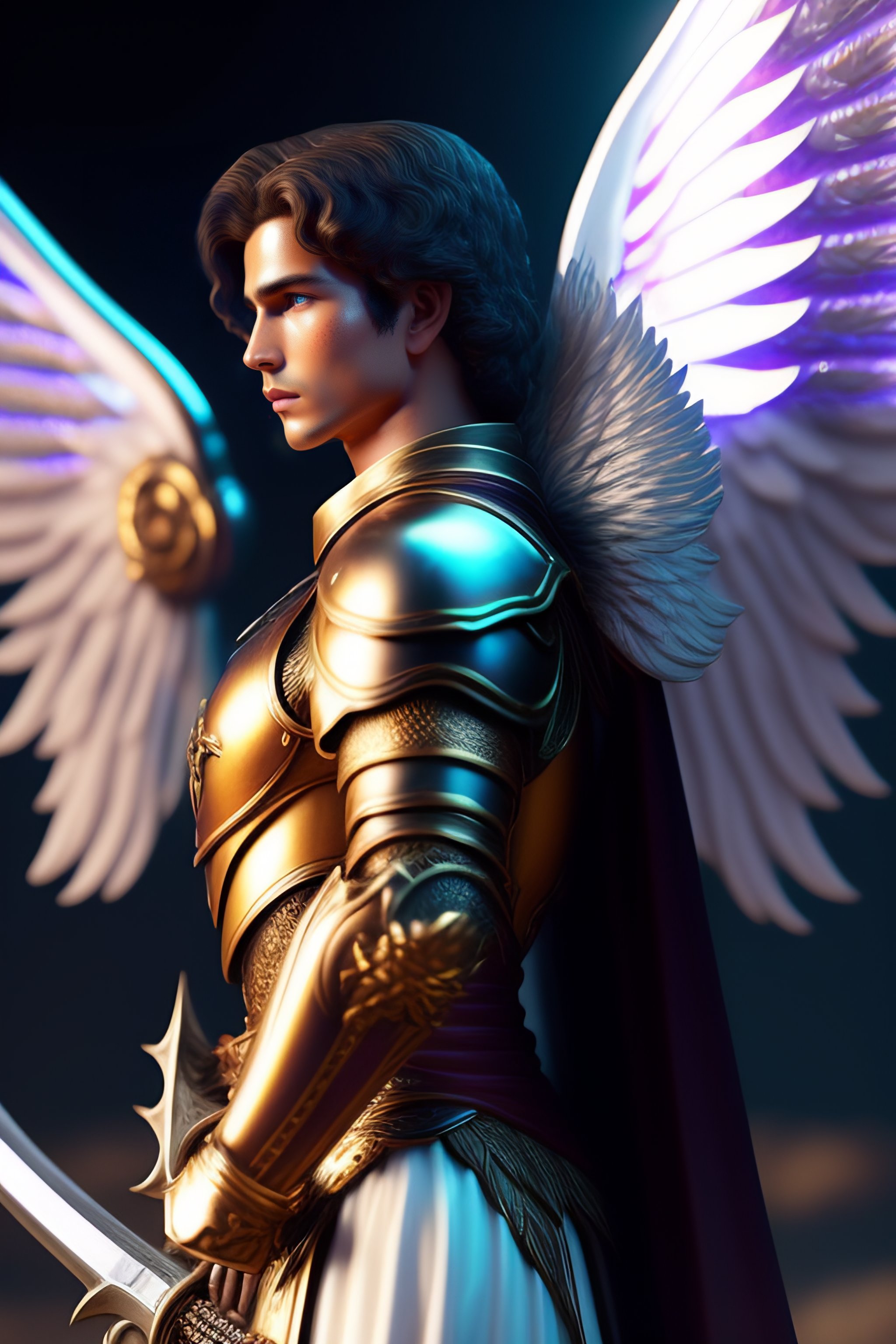 Lexica - Heavenly angel with bright shiny wings, wearing body armor ...