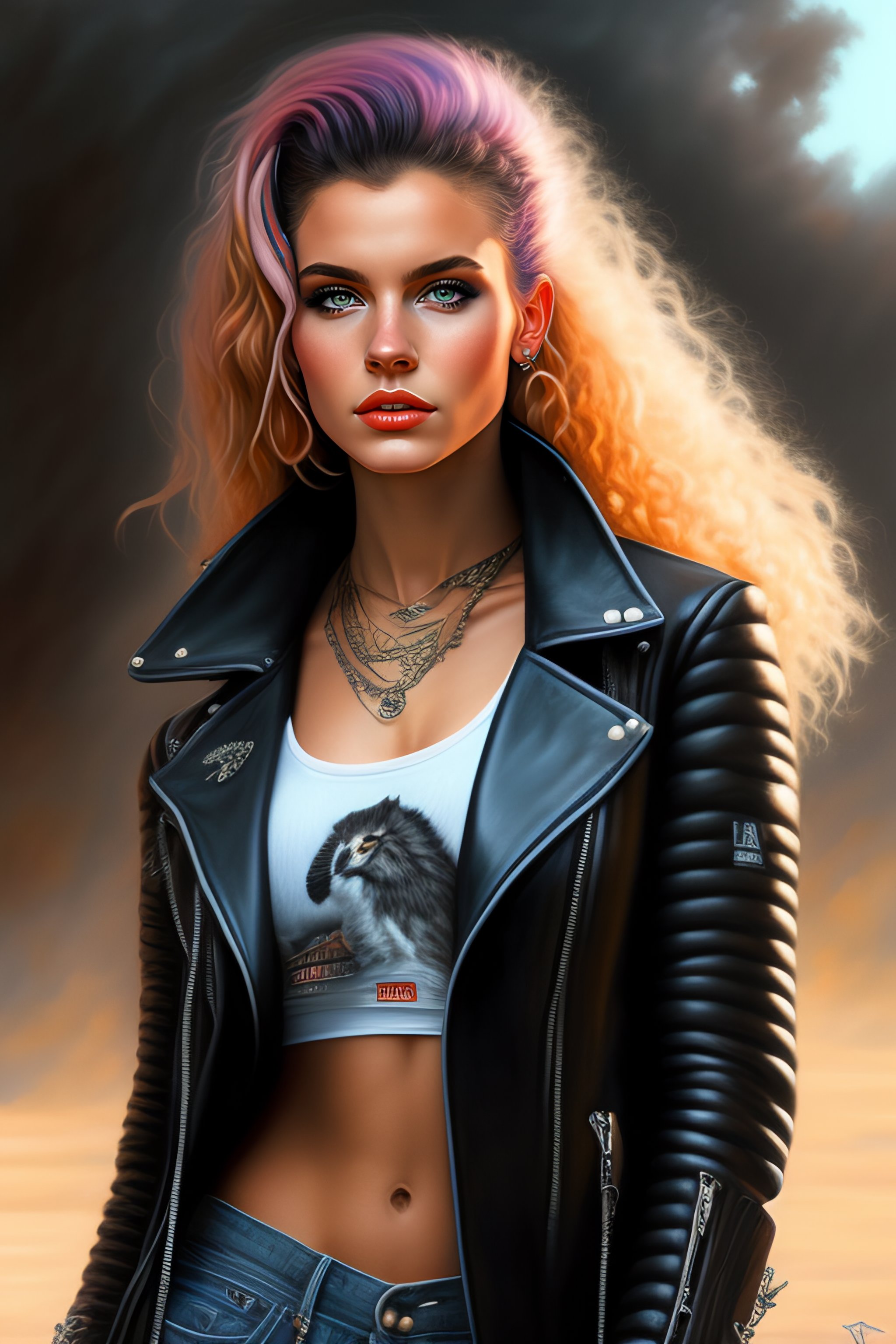Lexica - Cute punk rock girl, mad max jacket, renaissance, cables on ...
