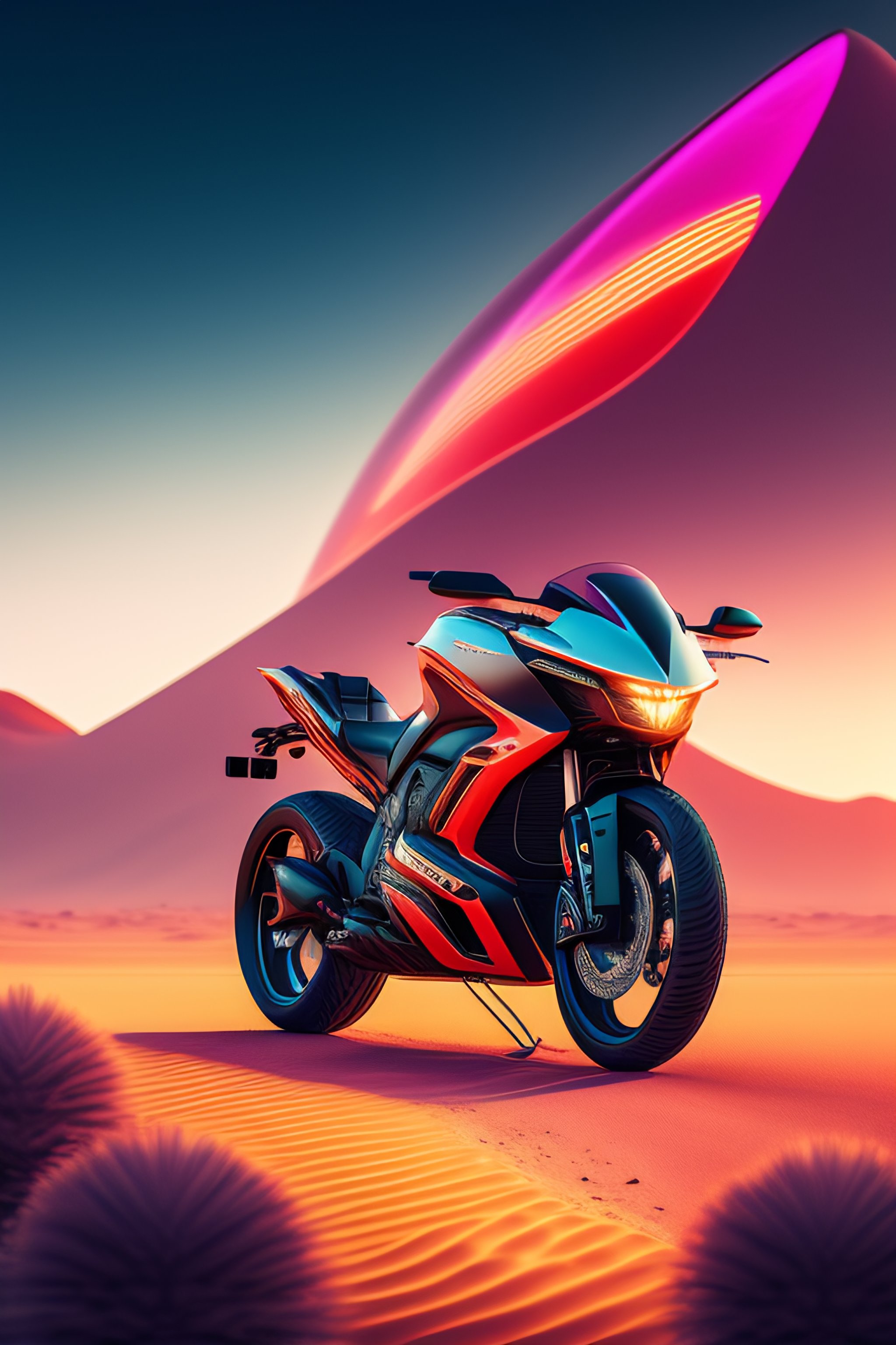 Lexica - Cyberpunk hoover bike flying through the desert Symmetry ...