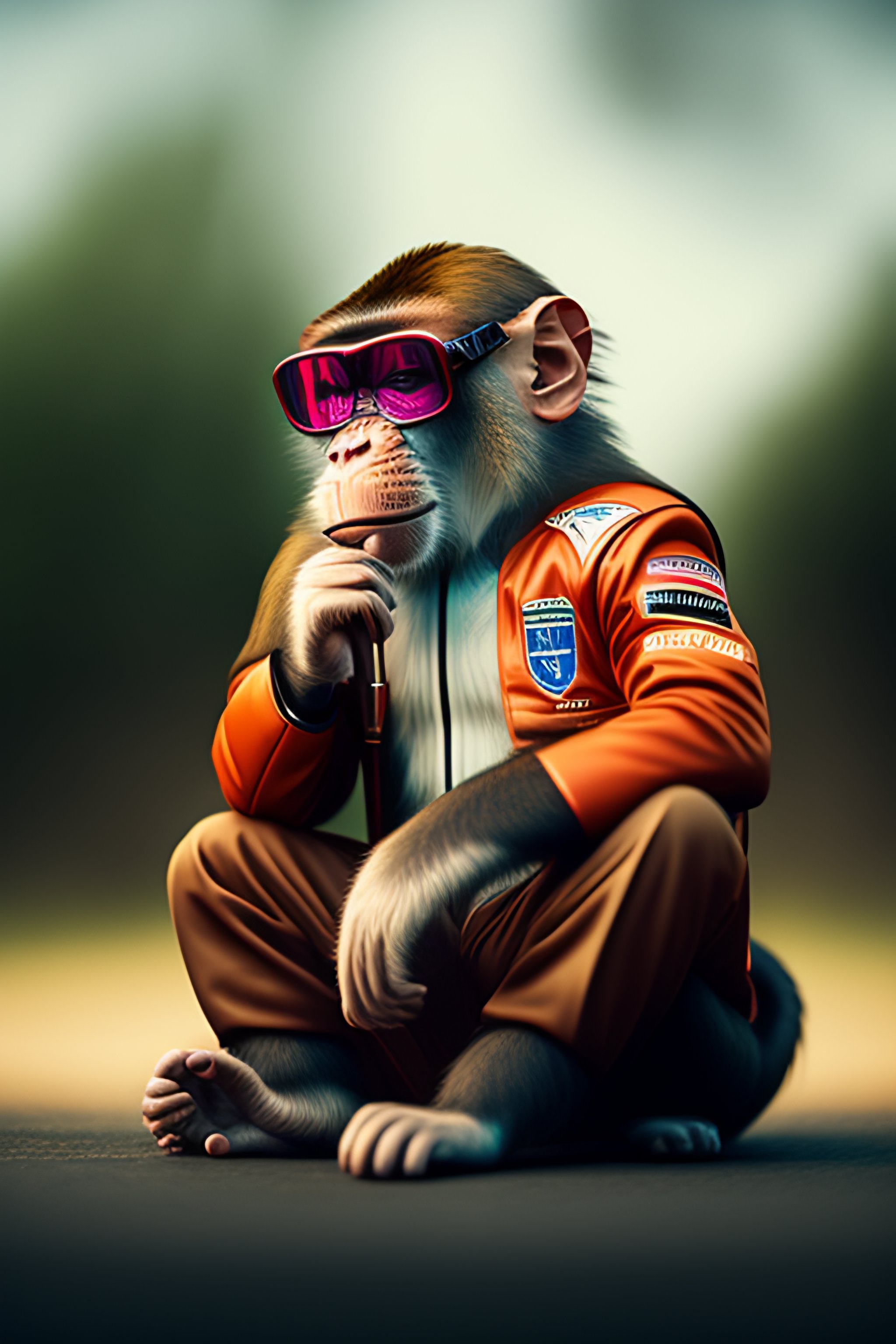Lexica - Pictorial portrait monkey smoking a pipe with racing ...