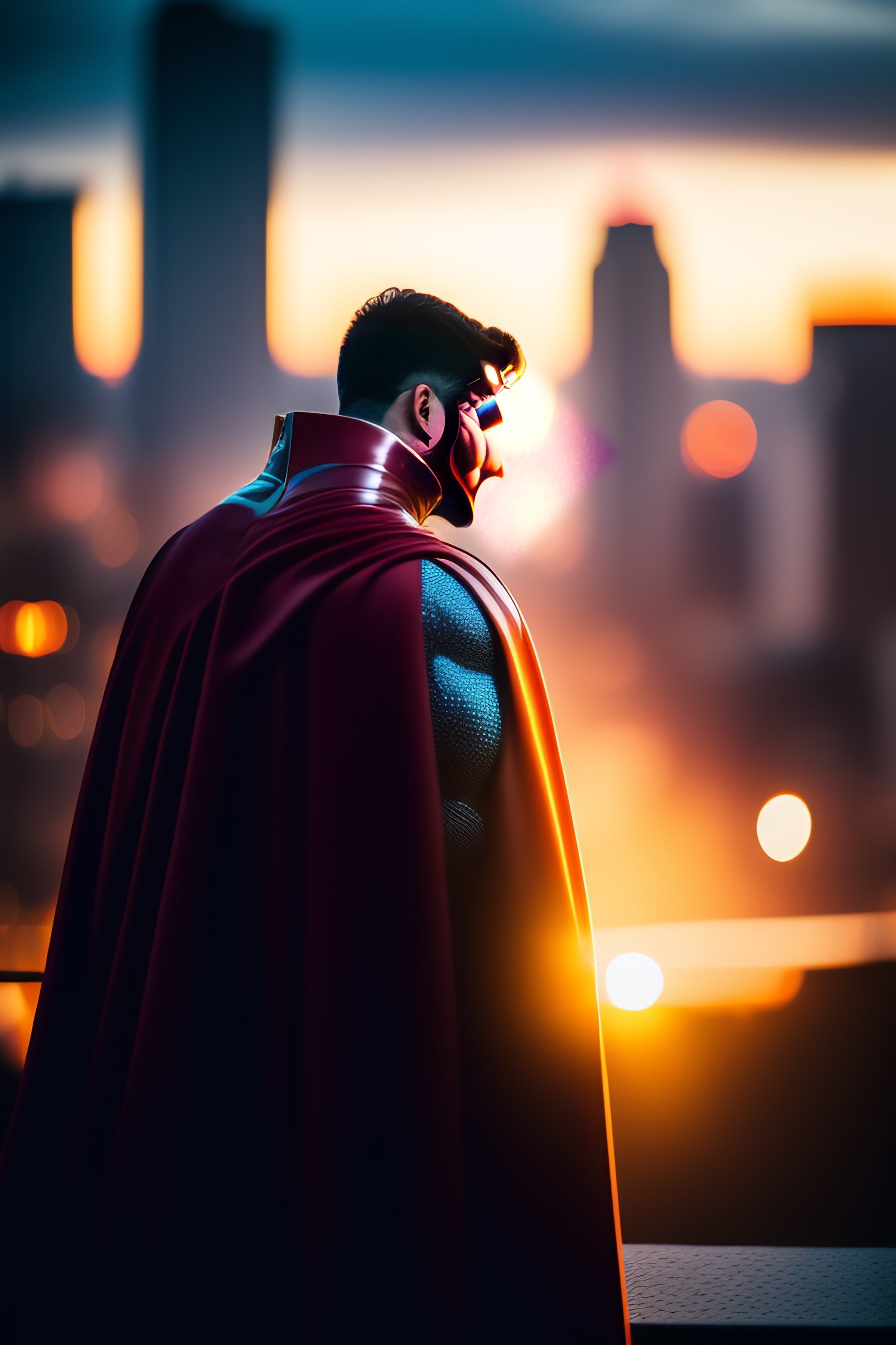 Lexica - A 3 5 mm photo from the back of a superhero wearing a cape ...