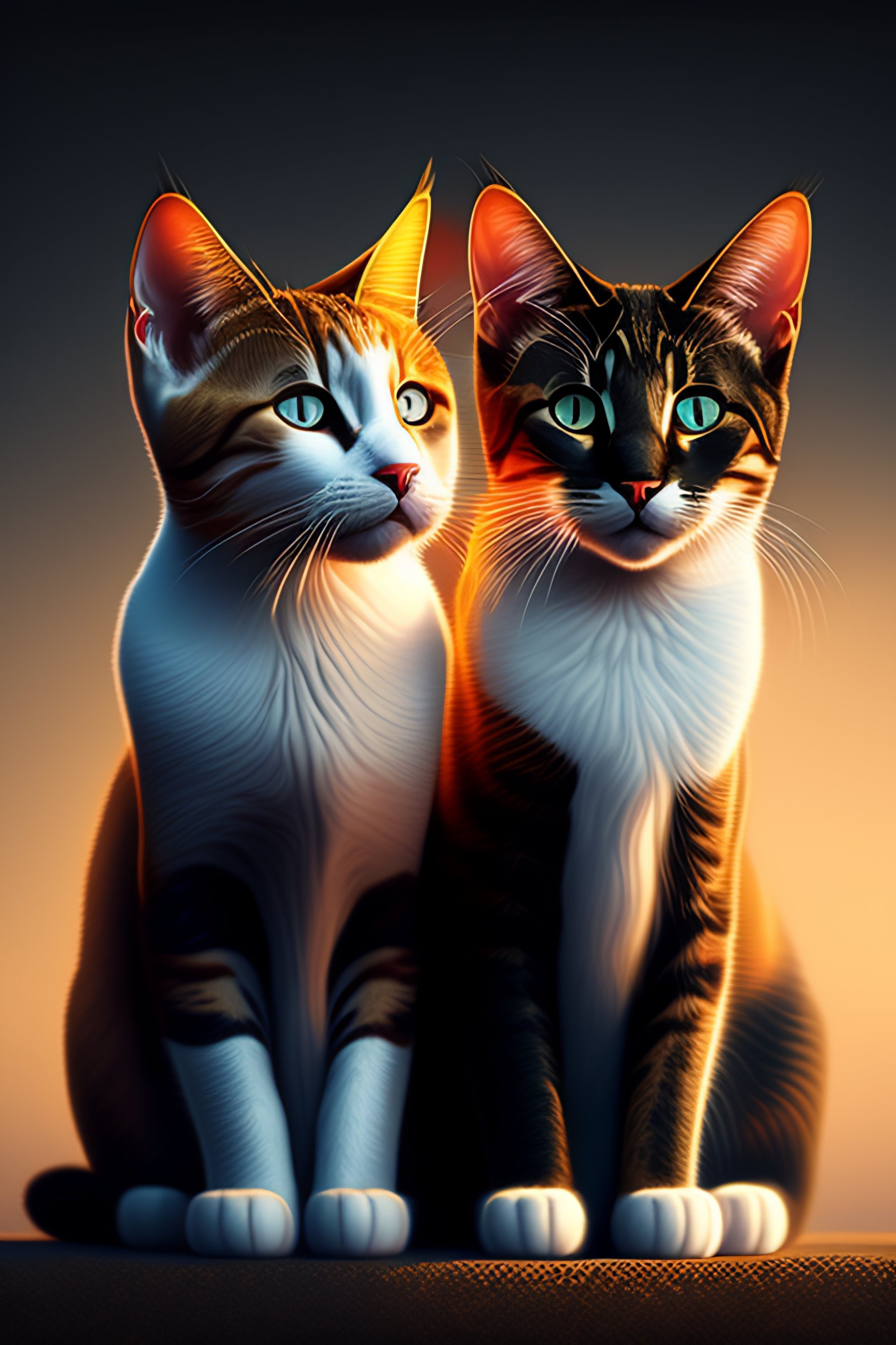 Lexica - 2 cats leaning against each other, a heart is in the ...