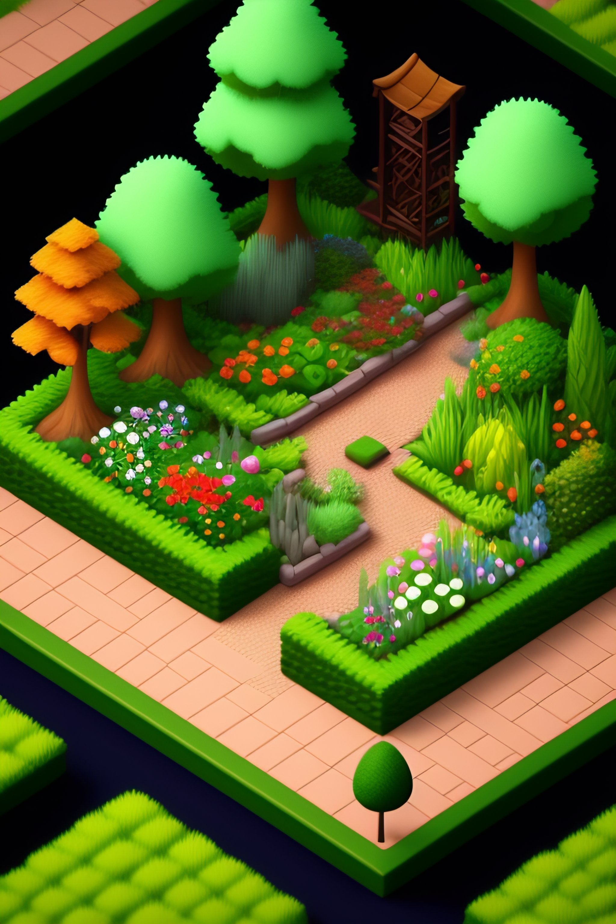 Lexica - Isometric garden with trees highly detailed