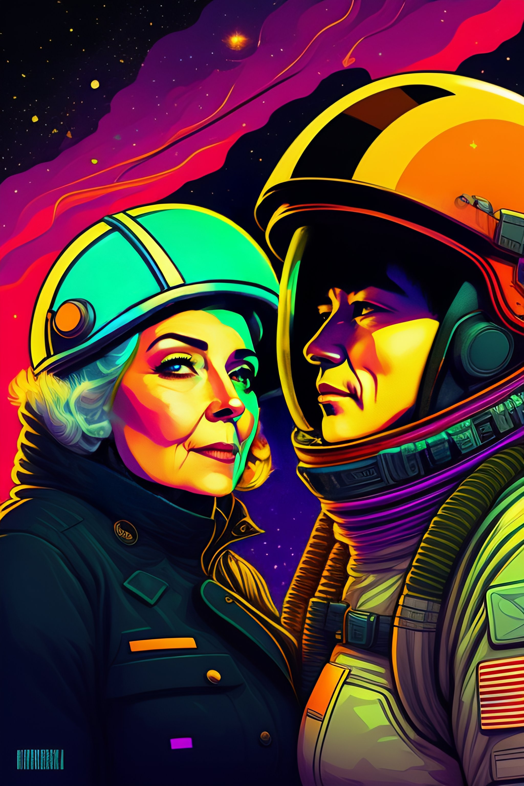 Lexica - Eldery husband and wife in Space, style of laurie greasley ...