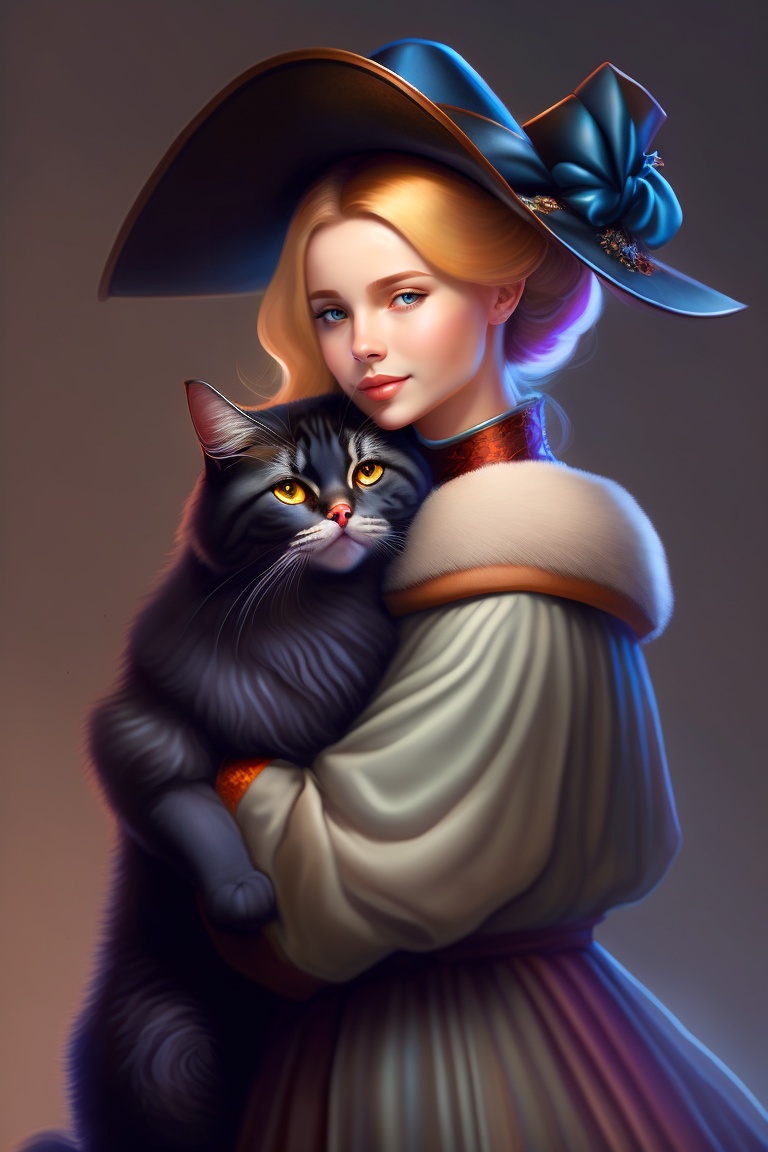 Lexica - A witch hugging a cat, love