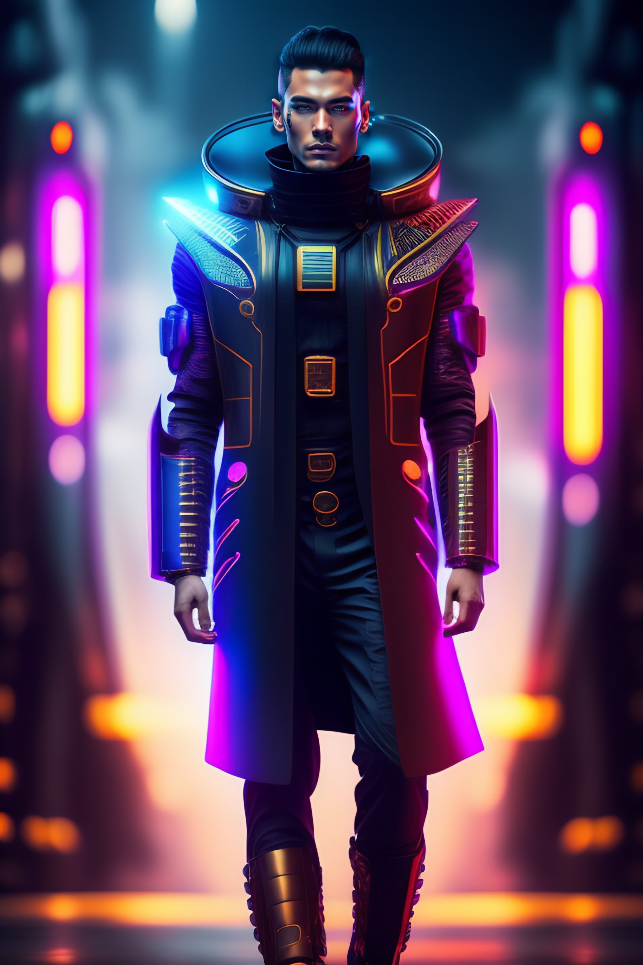 Lexica - Cyberpunk android man dressed as a sci-fi movie space cowboy