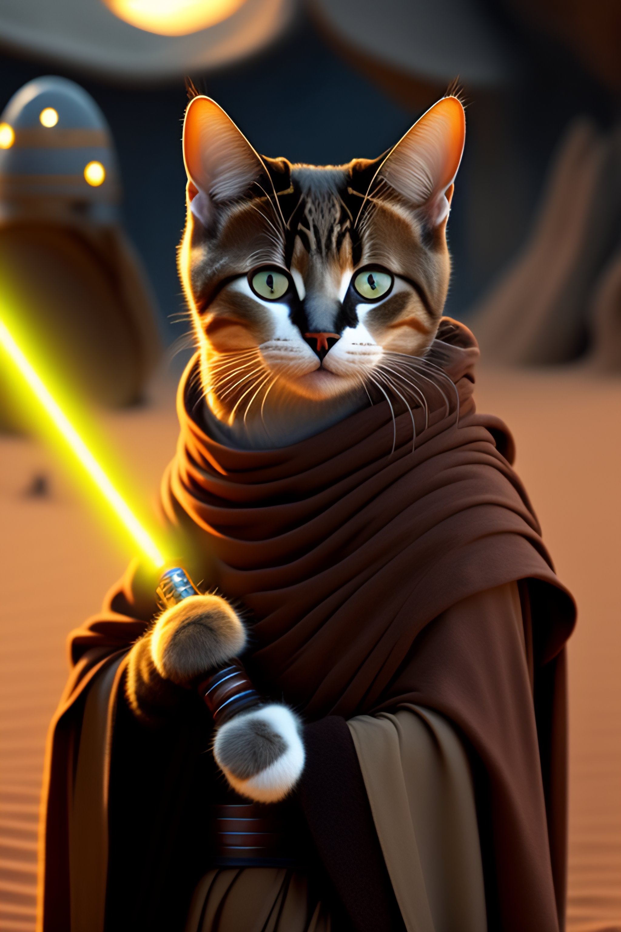 Lexica - Cute cat dressed as jedi, wearling dark brown lobe, on ...