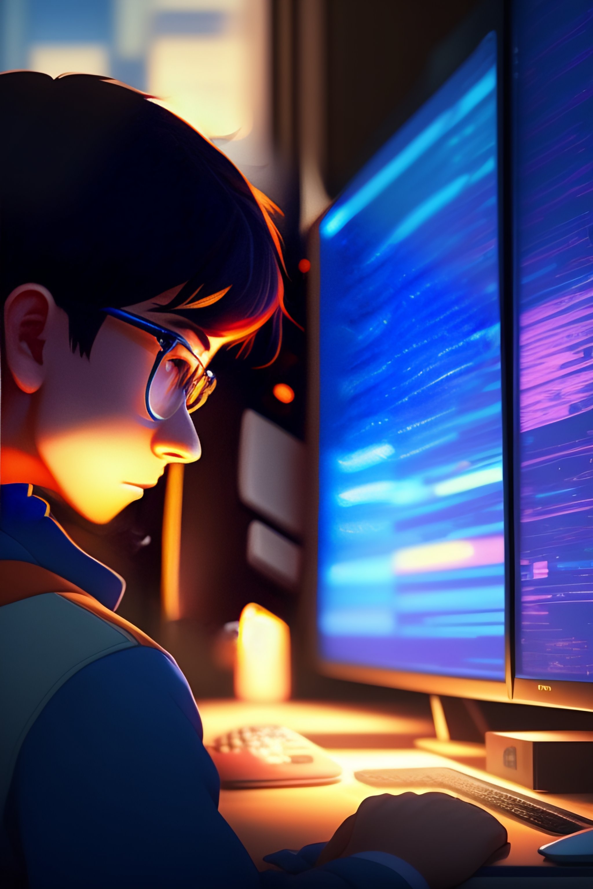 Lexica - A nerdy boy is programming at a computer in a room full of ...