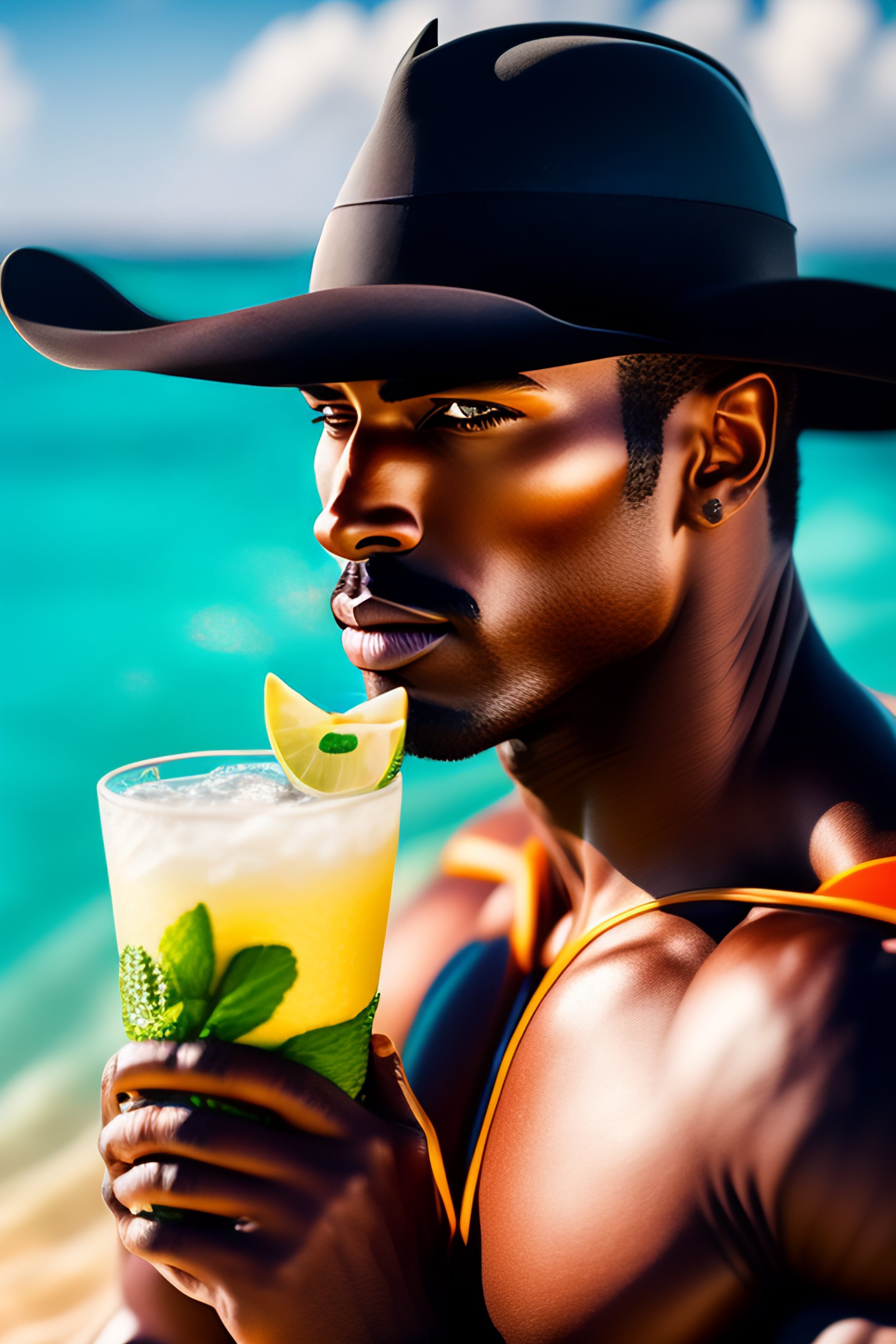 Lexica - Batman drinking mojito in Bahamas while laying on a sunbed and ...
