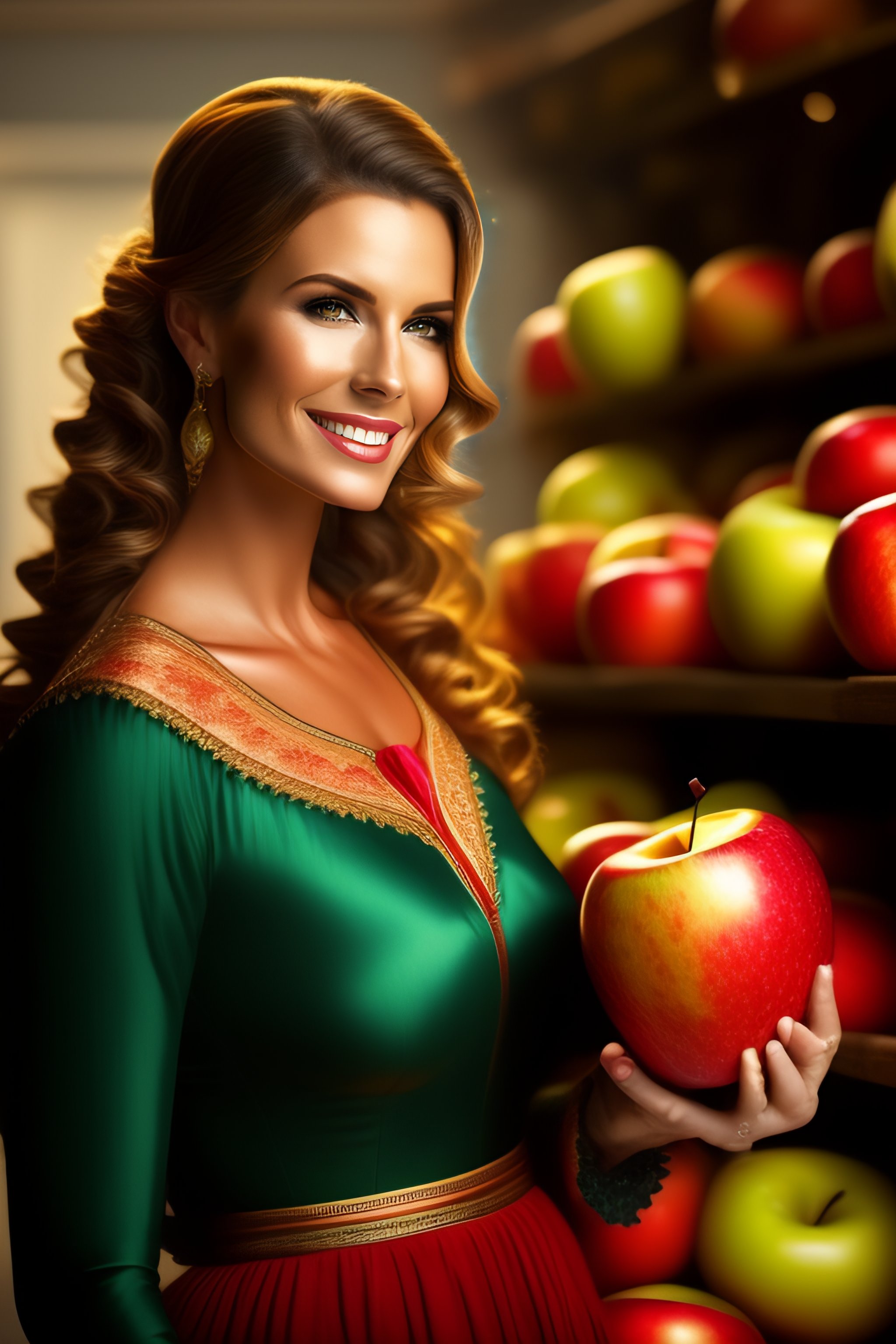 Lexica - Woman holding apple night