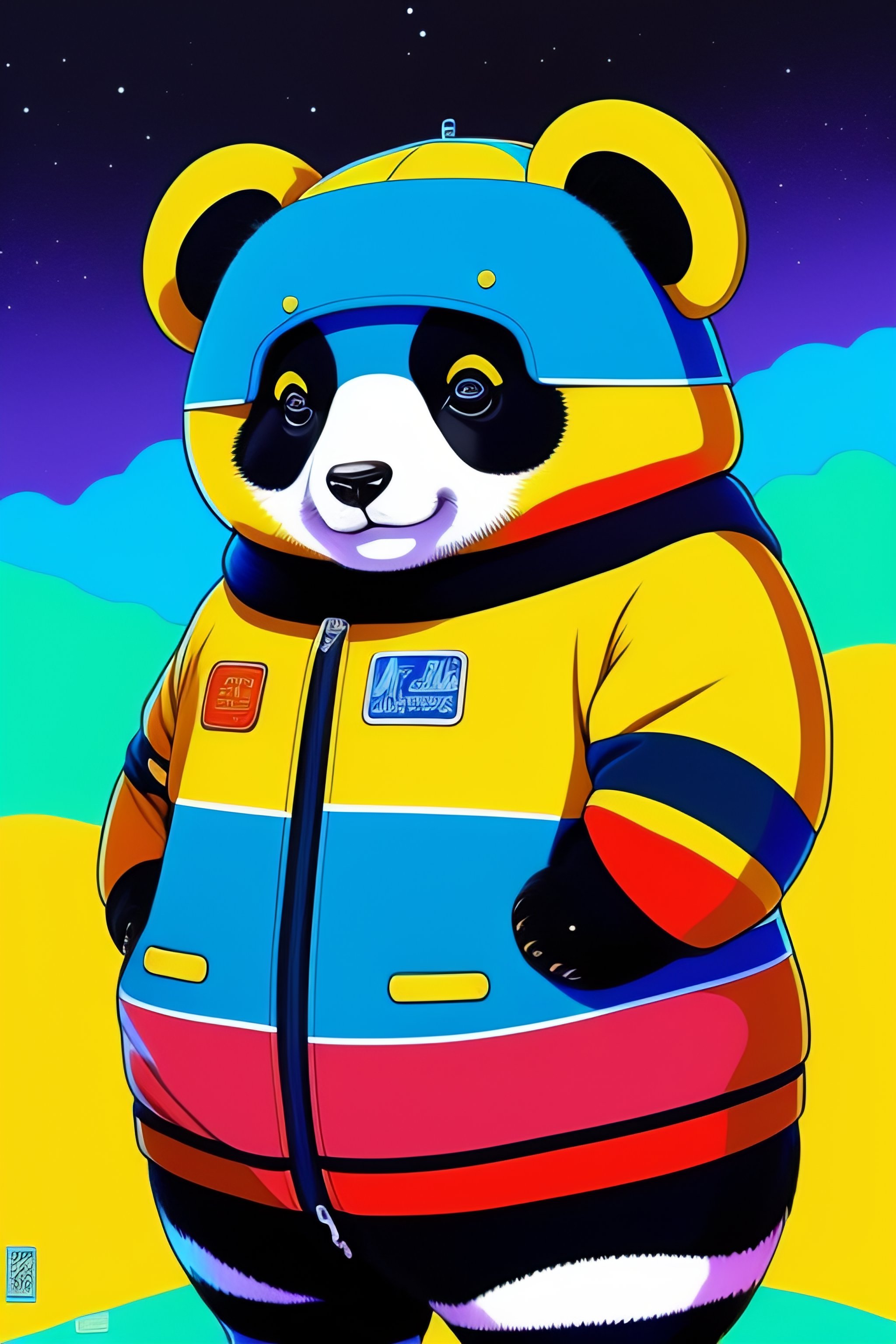 Lexica - 60s cartoon style photo of a Panda bear wearing underground ...