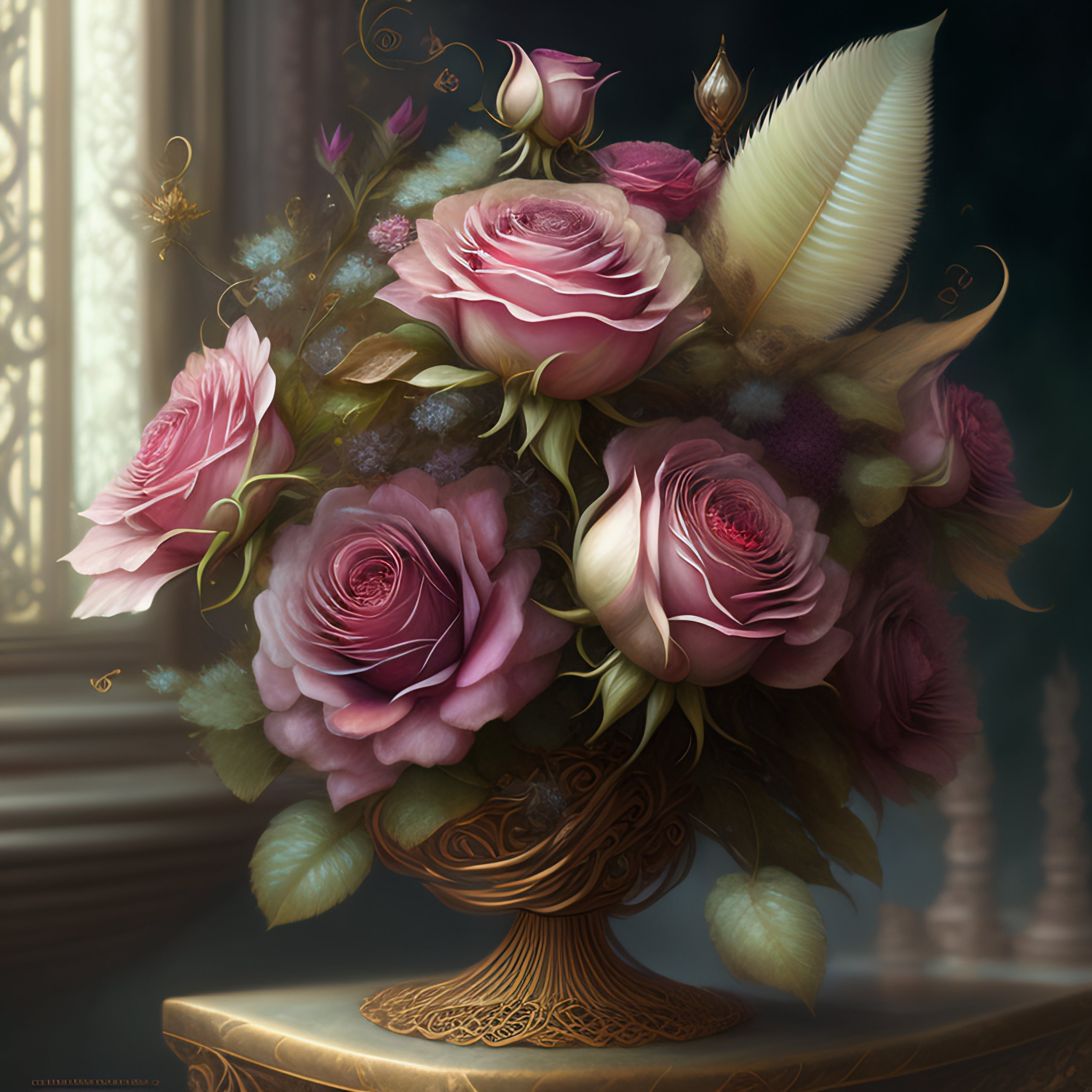 Lexica - Magnificent fantasy stylized rose bouquet , intertwined with ...