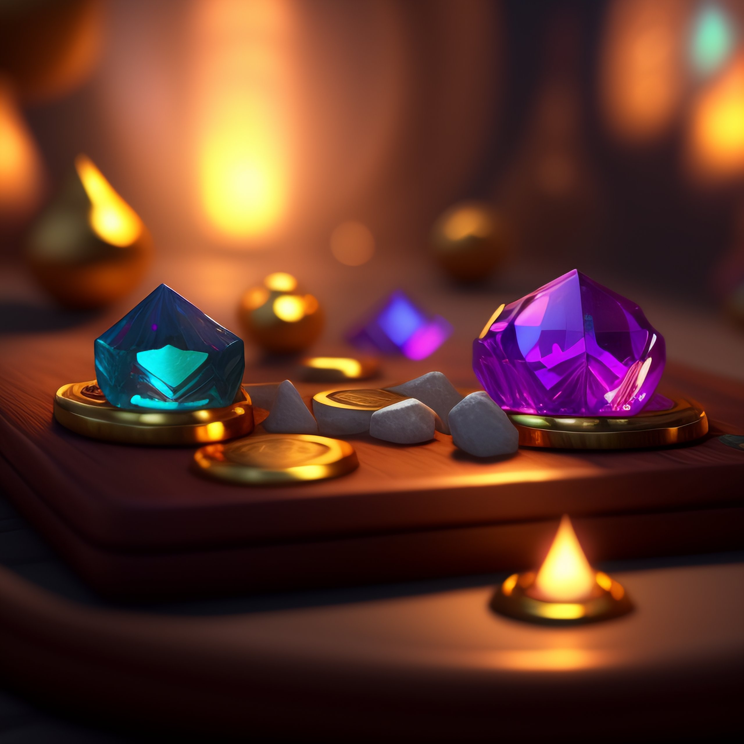 Lexica - Magical crystals on a table by blizzard entertainment, gold ...