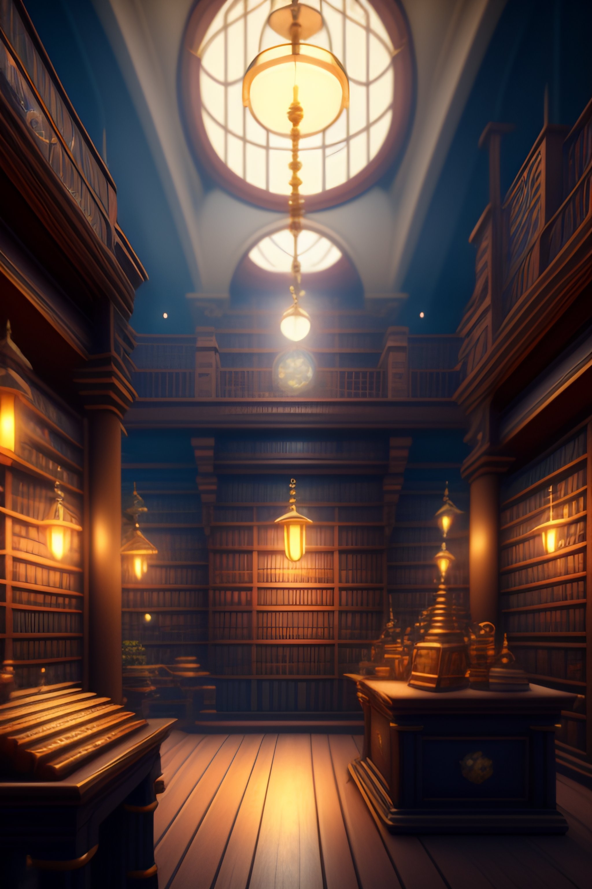 Lexica - Digital illustration of a steampunk library, Cluttered, full ...