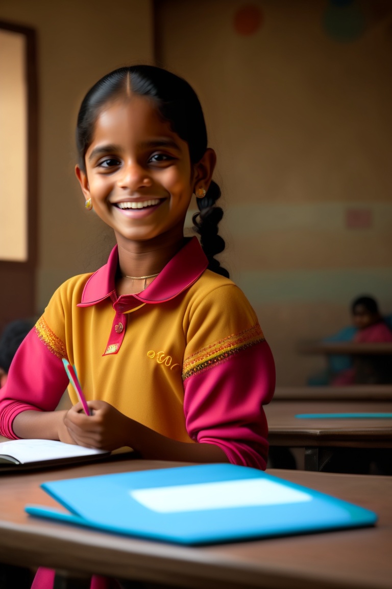 Lexica - Scene: Raju's classroom with a chalkboard, desks, and chairs ...