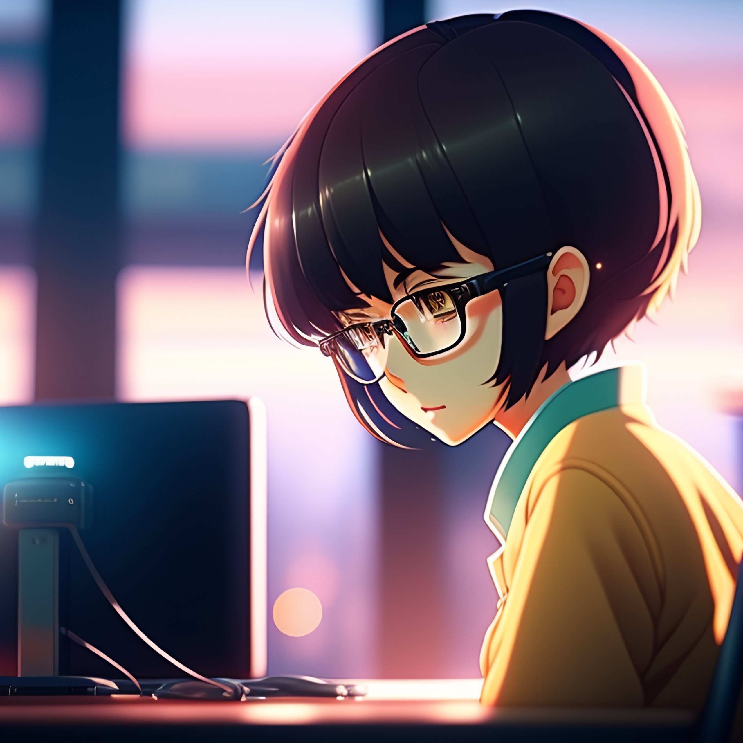 Lexica - Anime screenshot girl with brown short hair and glasses stay ...