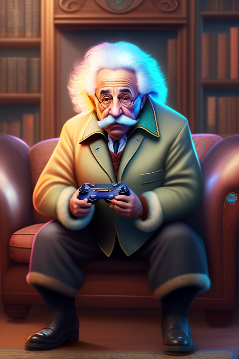 Lexica - Albert einstein playing video games, reality, 4k